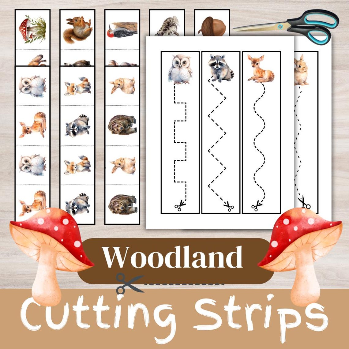 Woodland-themed Cutting Strips for Kids | Scissor Skills Practice ...