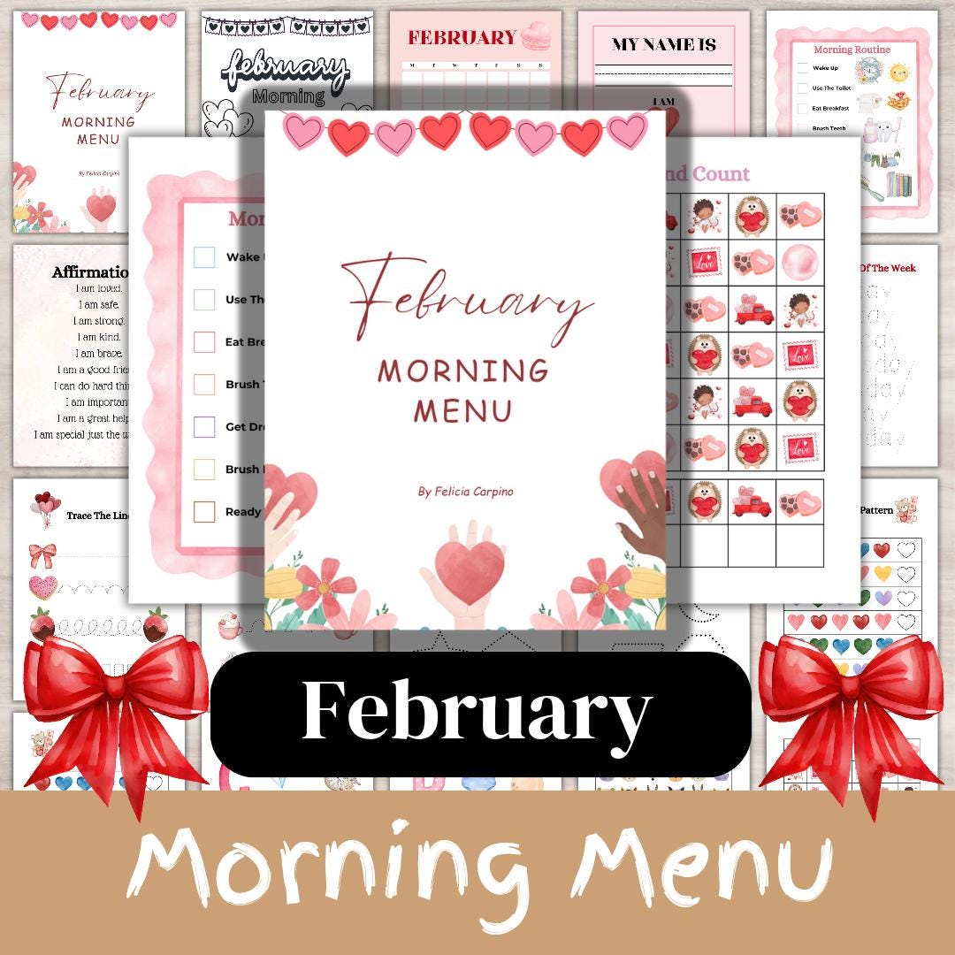 February Morning Menu | Valentine’s Day Morning Menu | Preschool ...