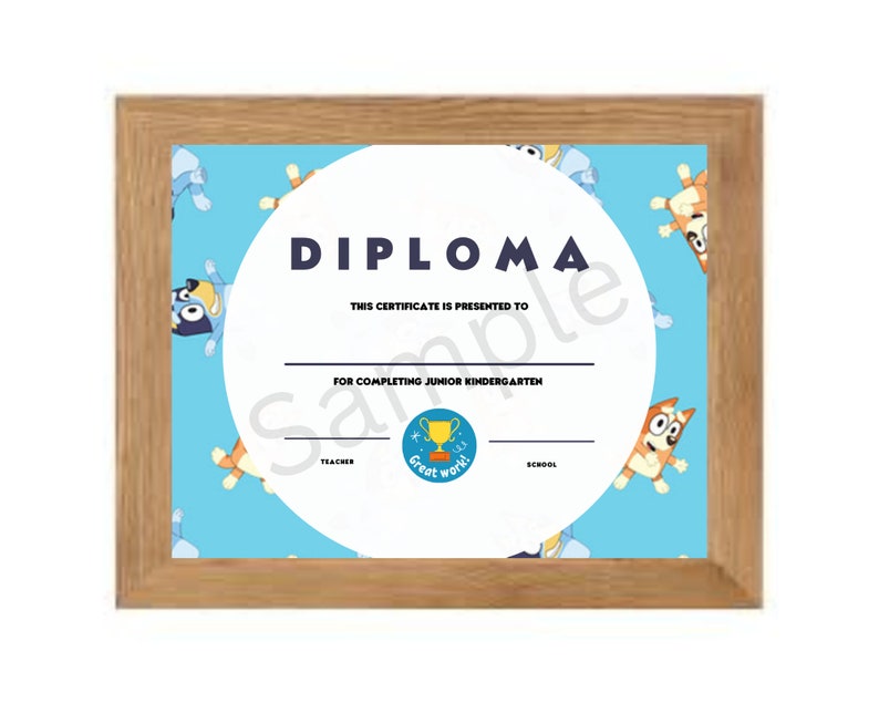 Bluey Junior Kindergarten Diploma - Printable 8.5"x11" - Instant ...