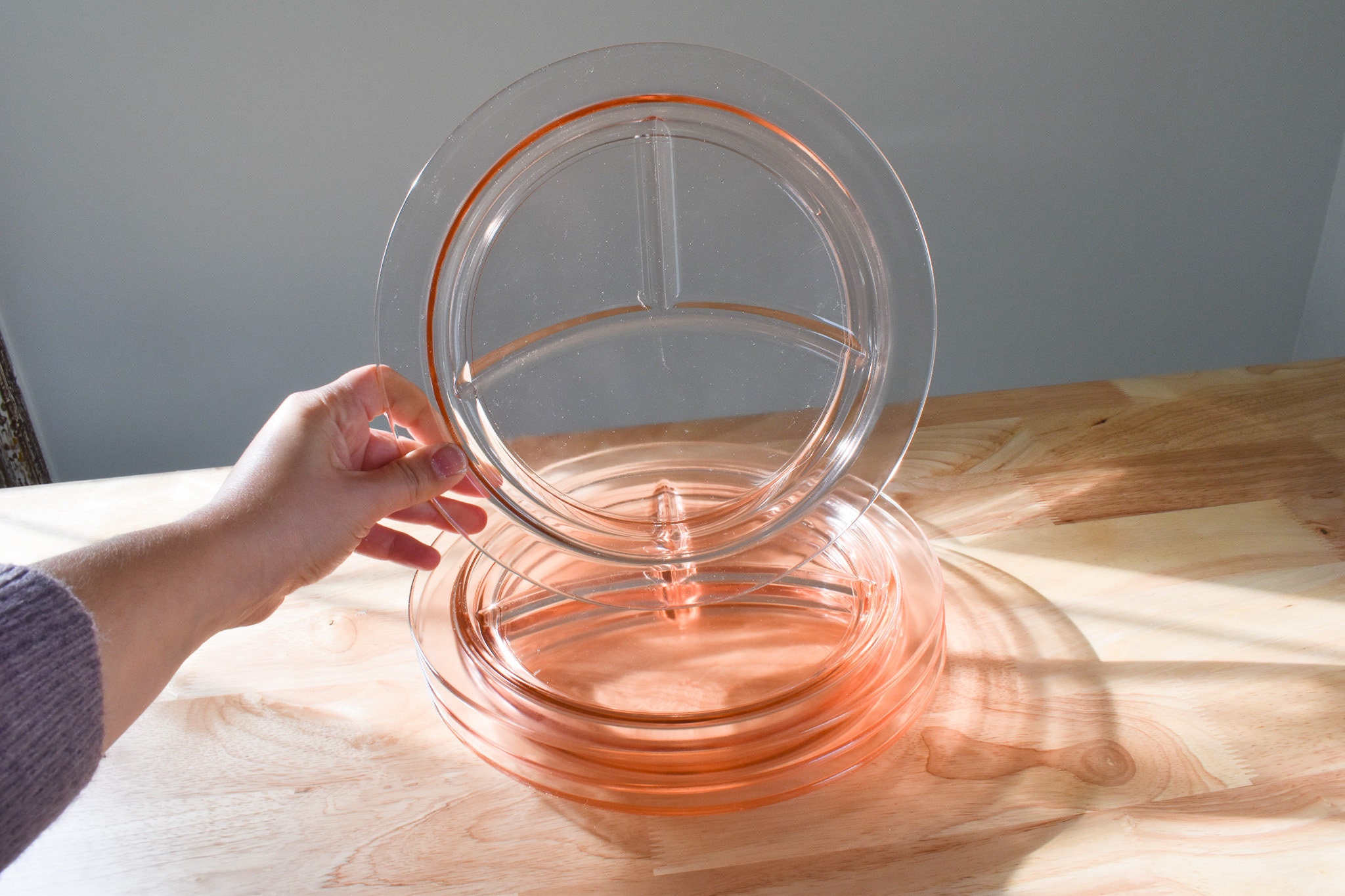 Set of 4 Pink Depression Glass Grill Plates, Pink Glass Plate, 3 ...