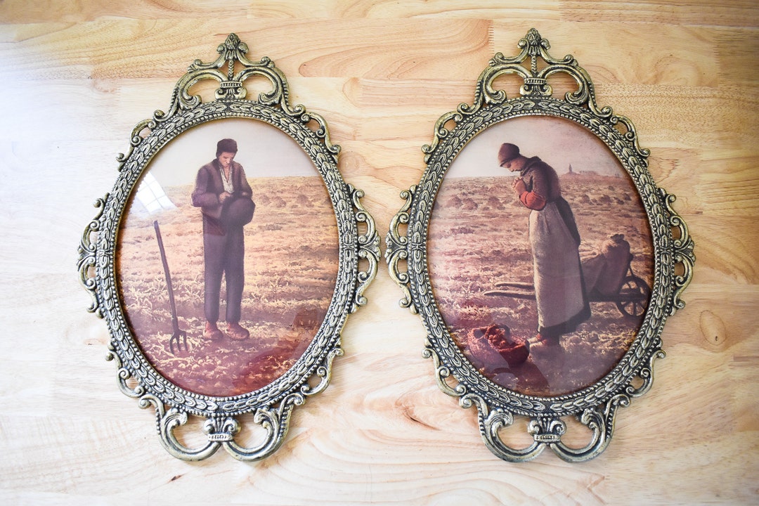 Vintage the Angelus by Jean Francois Millet Prints in Ornate Convex ...