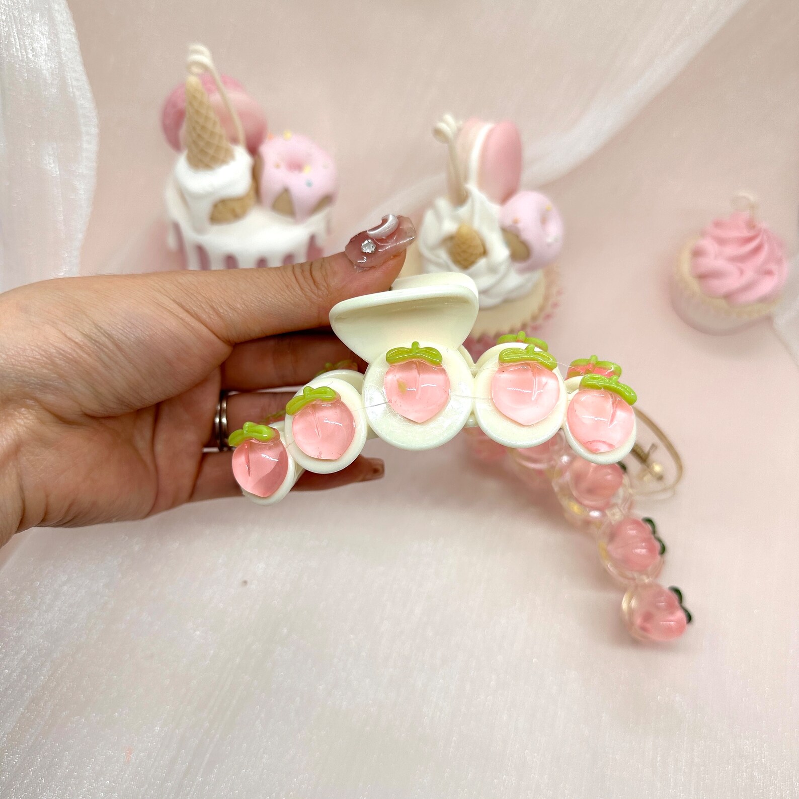 Handmade Peaches Hair Claws, Fruit Hair Claws, Hair Accessories, Peach ...