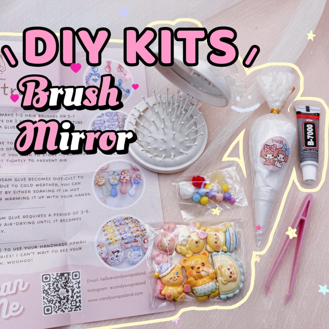 Decoden Pop Out Brush With Mirror DIY Kit, Handmade Brush, Kawaii ...