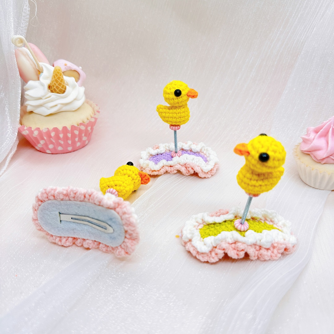 Crochet Ducky Bobblehead Hair Clips, Handmade Barrettes, Kawaii Hair ...
