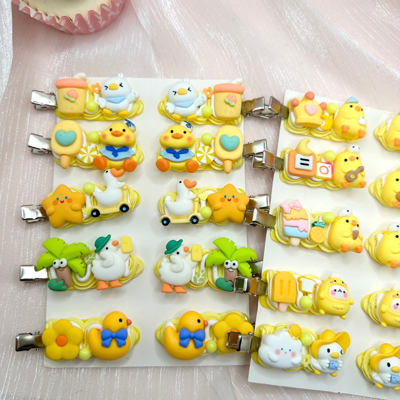 Kawaii Ducky & Chicken Hair Clips, Yellow Animal Hair Clips, Random 1 ...