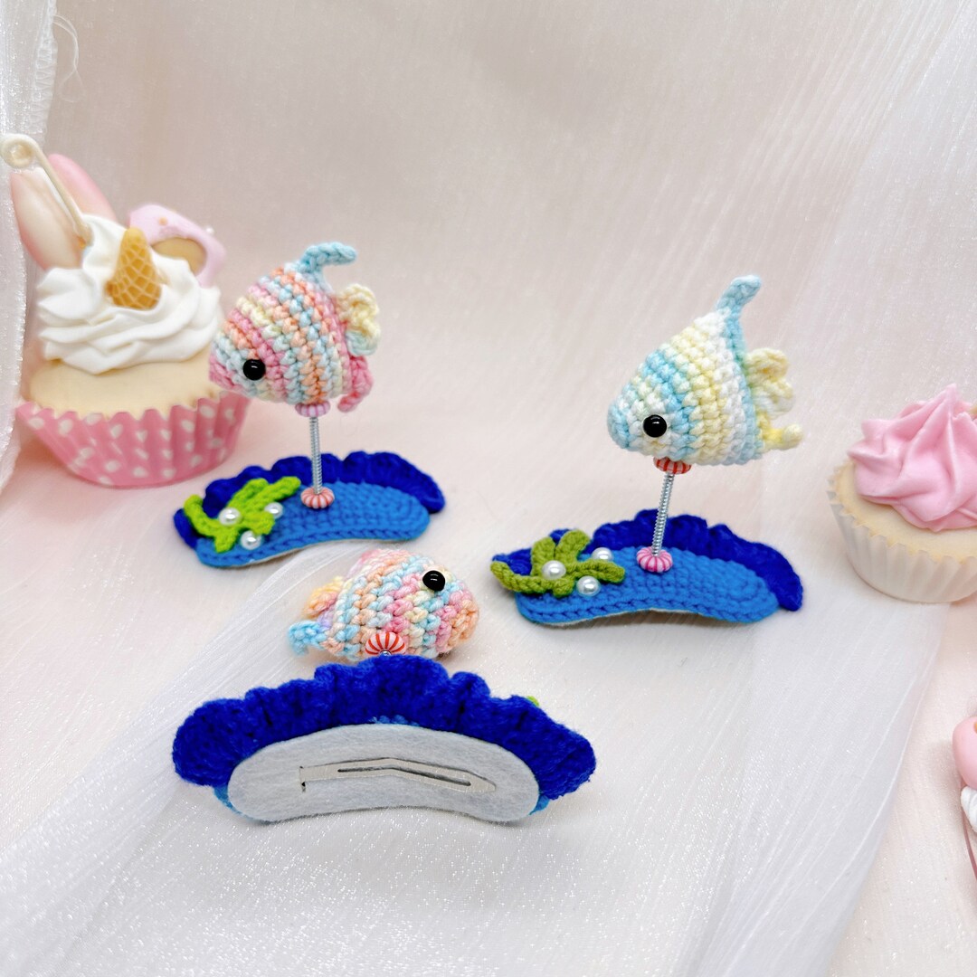 Crochet Fish Bobblehead Hair Clips, Handmade Barrettes, Kawaii Hair ...