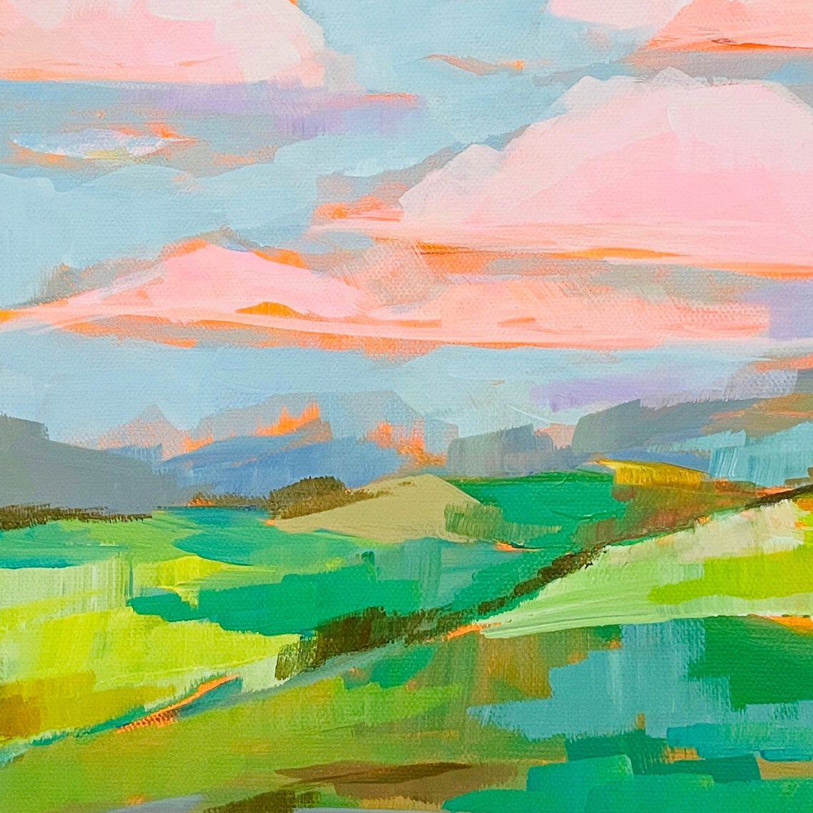 Original Colorful Mountain Landscape Painting, Contemporary Landscape ...