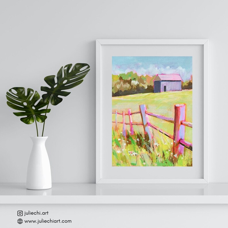 Country Barn Landscape Art Print | Country Farmhouse Wall Art | Vibrant ...
