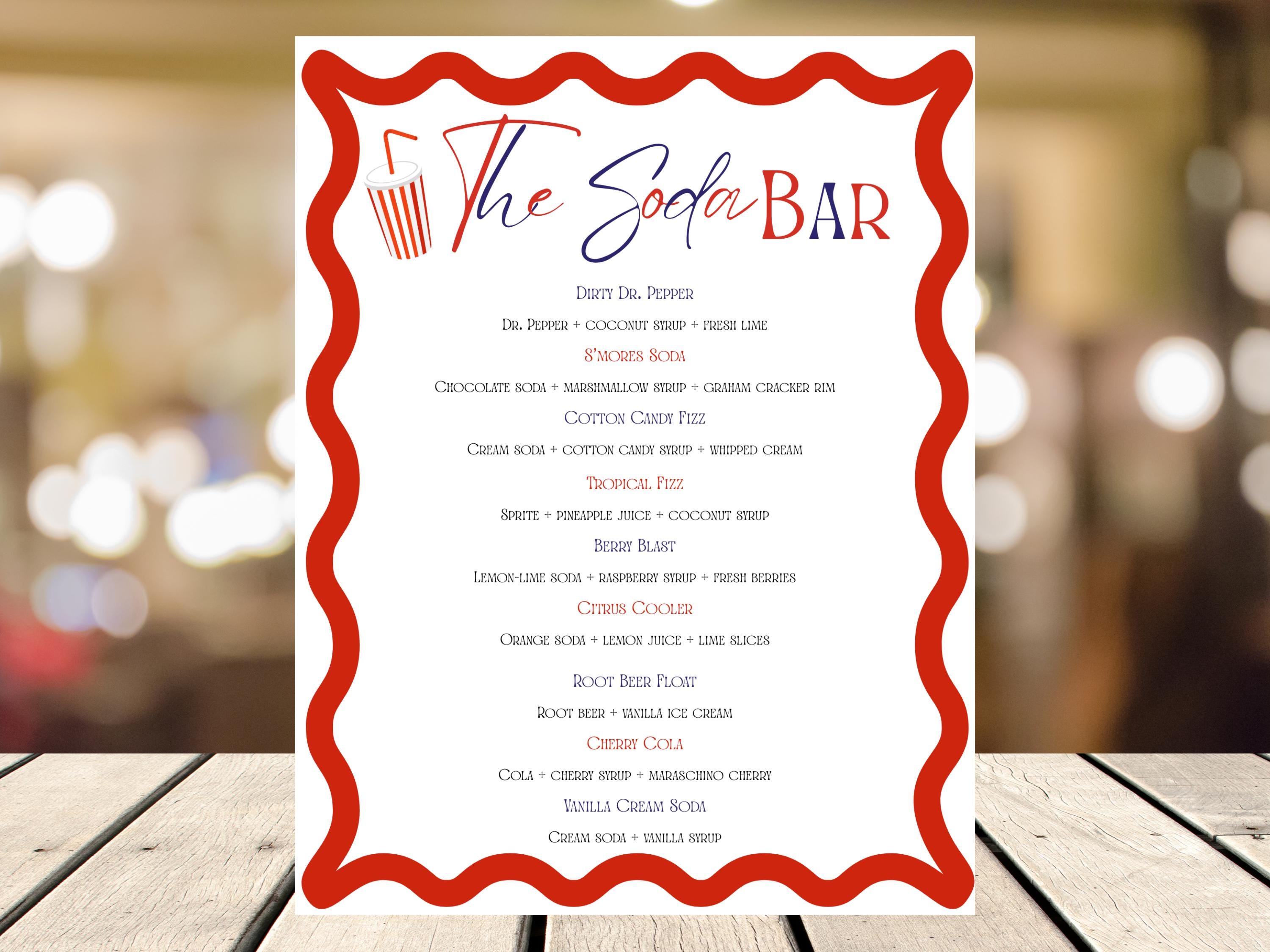 Soda Bar Menu Template - Etsy