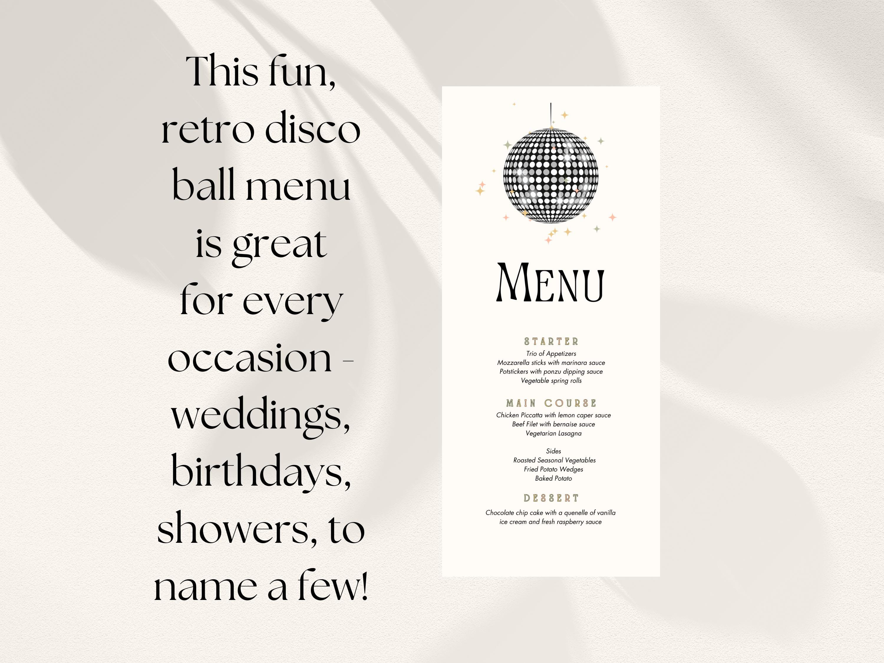 Disco Ball Menu Template, New Year's Eve Menu, Wedding Menu - Etsy