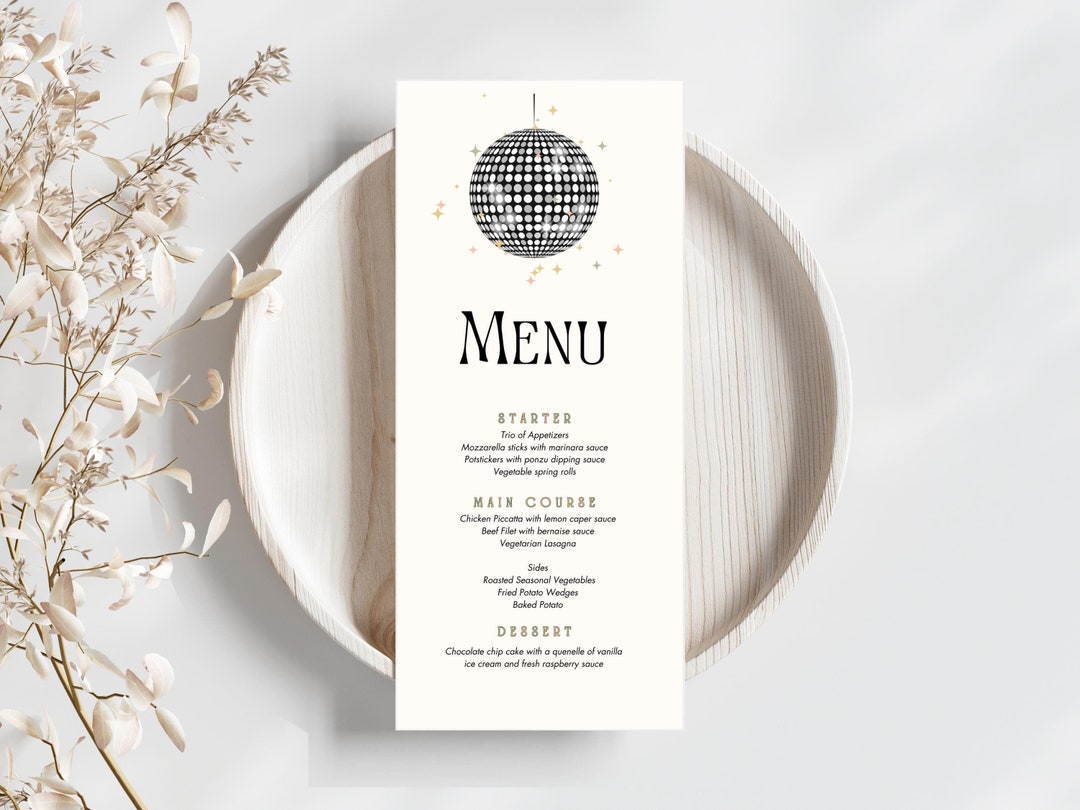 Disco Ball Menu Template Editable Canva, Wedding Menu - Etsy