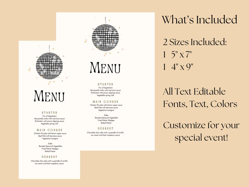 Disco Ball Menu Template - Etsy