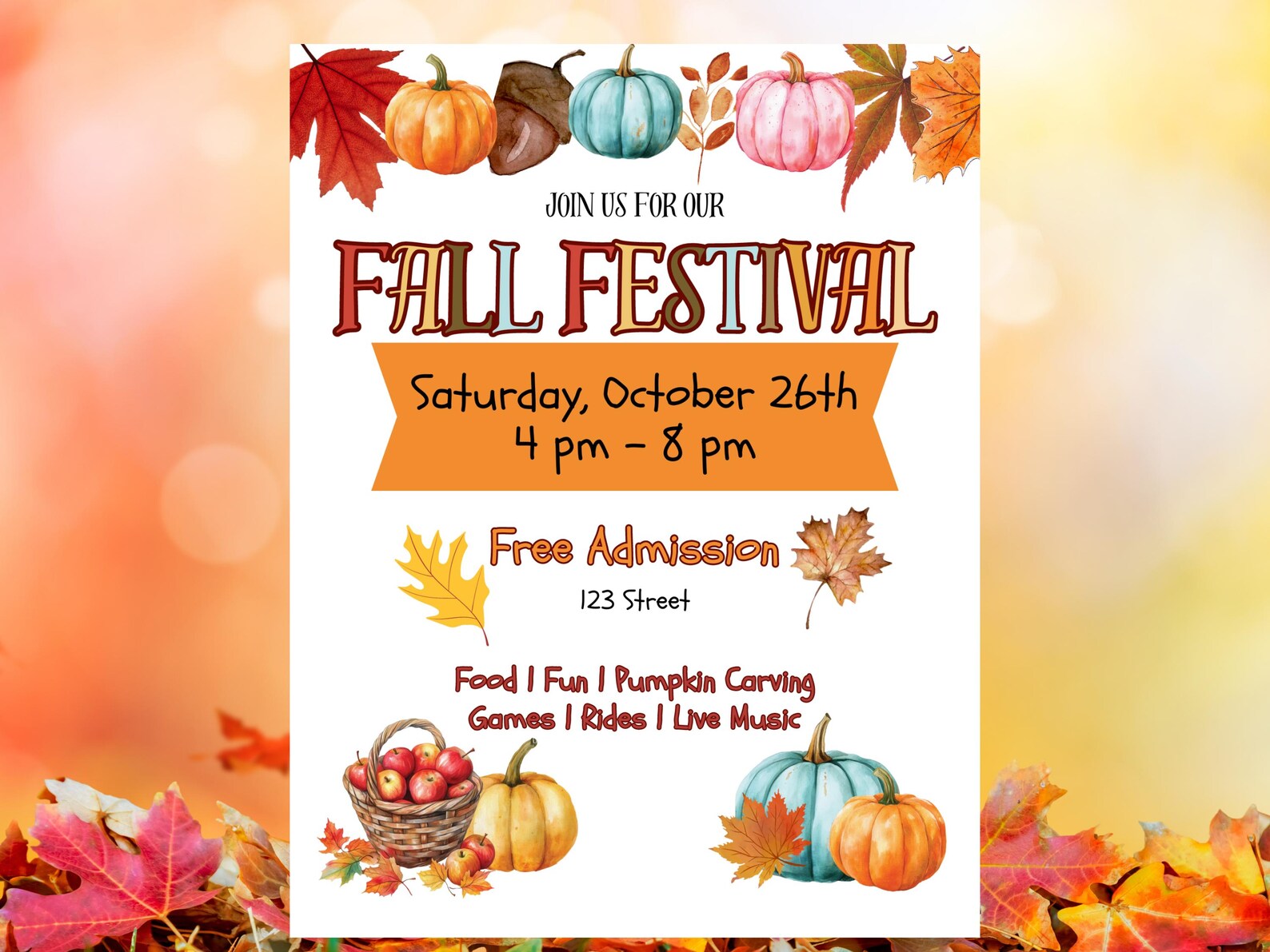 Fall Festival Flyer Template - Etsy
