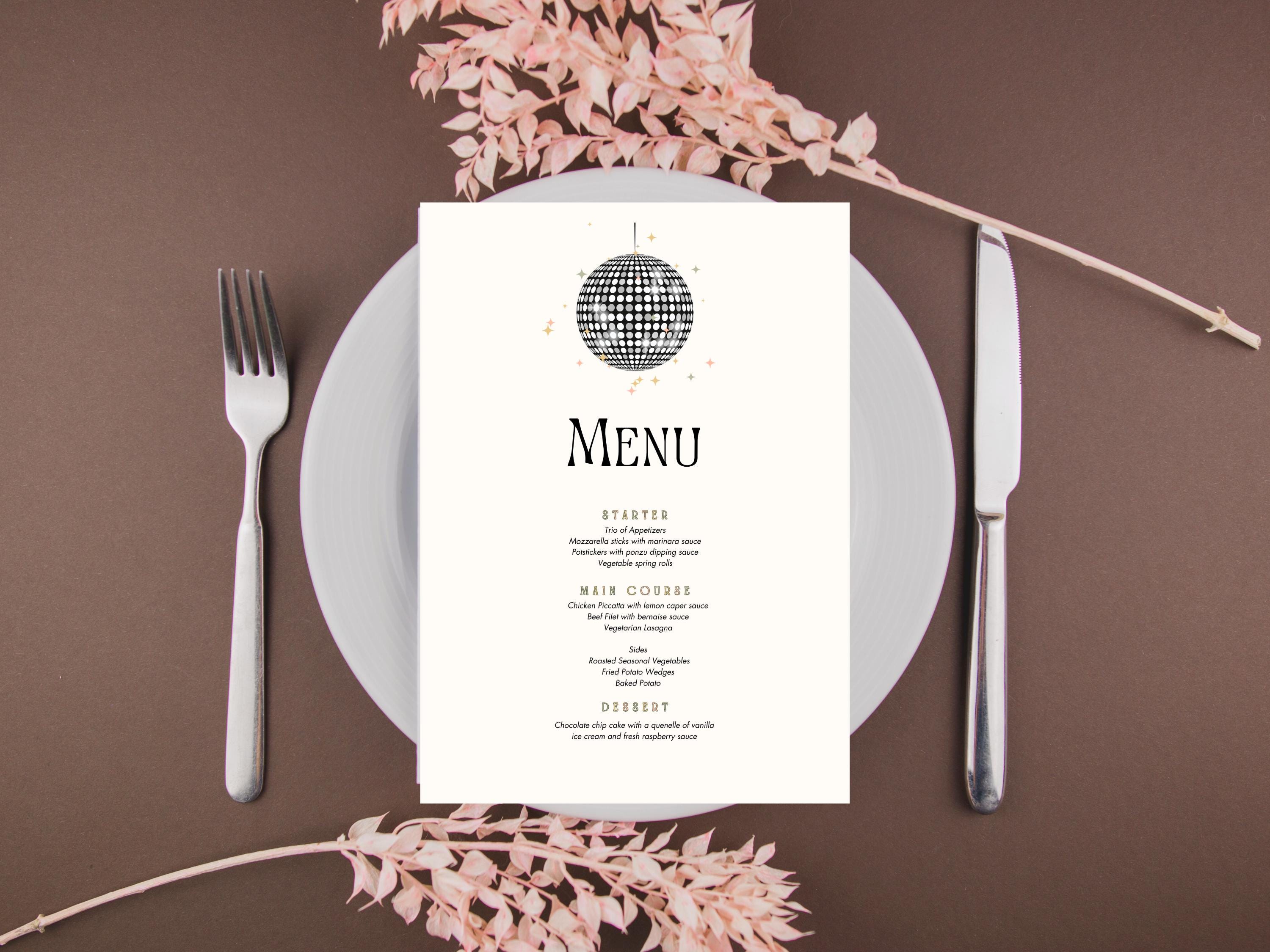 Disco Ball Menu Template, New Year's Eve Menu, Wedding Menu - Etsy