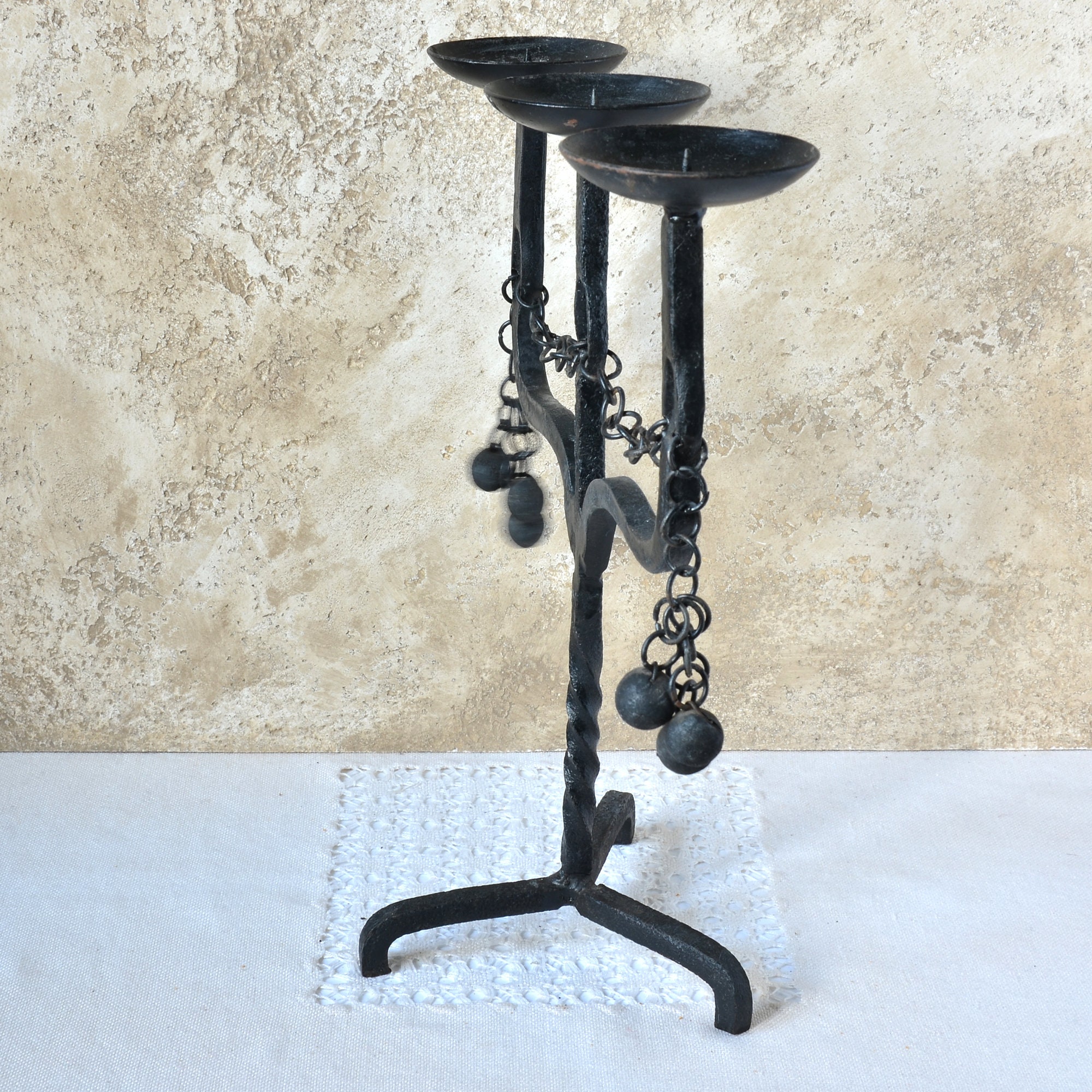 Antique Hand Forged Wrought Iron Candlestick Candle Holder 1960s, 3 ...