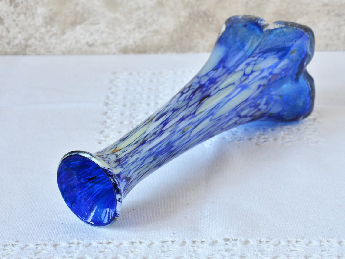 Vintage Blue Glass Vase Retro Hand Blown Glass Vase Cobalt - Etsy