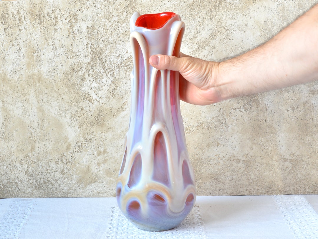 Vintage Large Glass Vase (light Beige Red) Floor Vase Floral ...