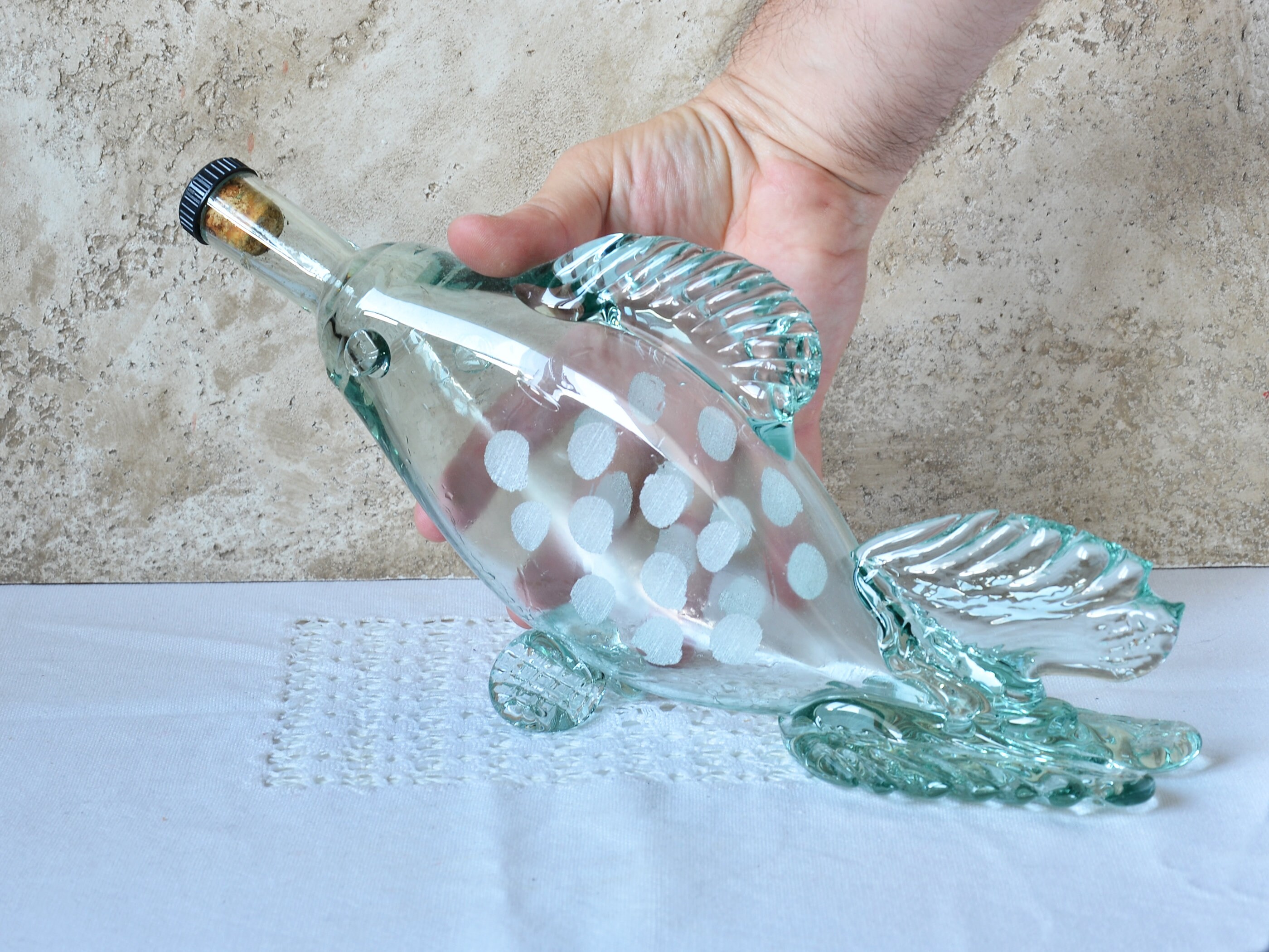 Vintage Bottle Glass With the Shape of a Fish, Blown Glass Bottle for ...