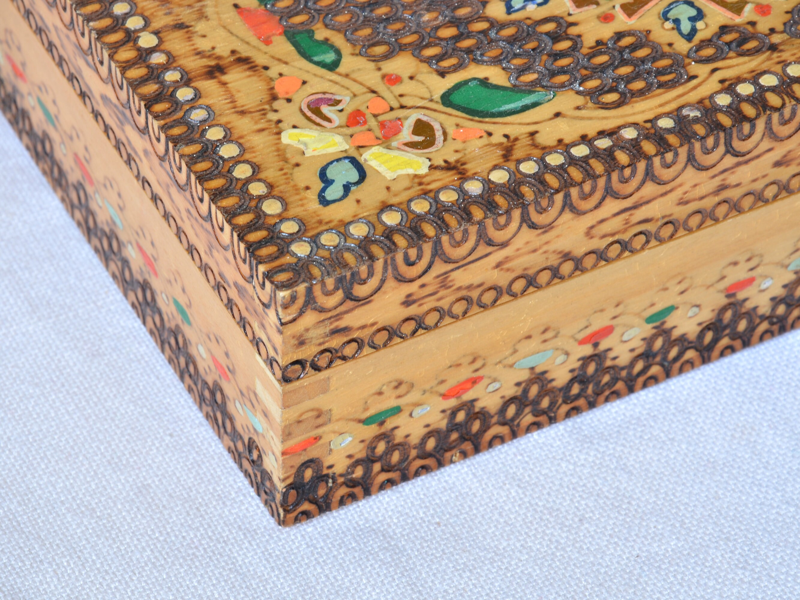 Vintage Wooden Pyrography Box, Keepsake Box, Bulgarian Wooden Trinket ...