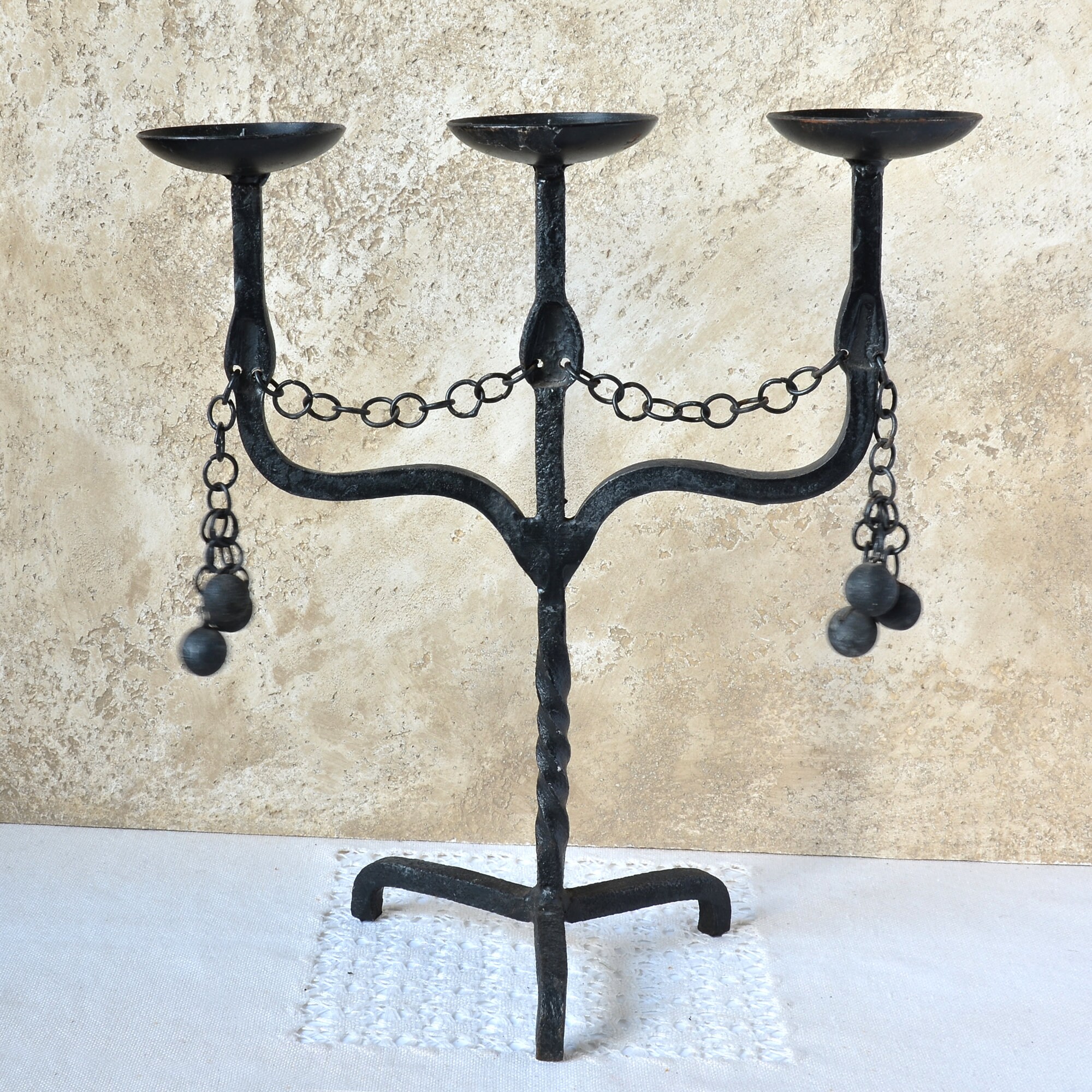 Antique Hand Forged Wrought Iron Candlestick Candle Holder 1960s, 3 ...