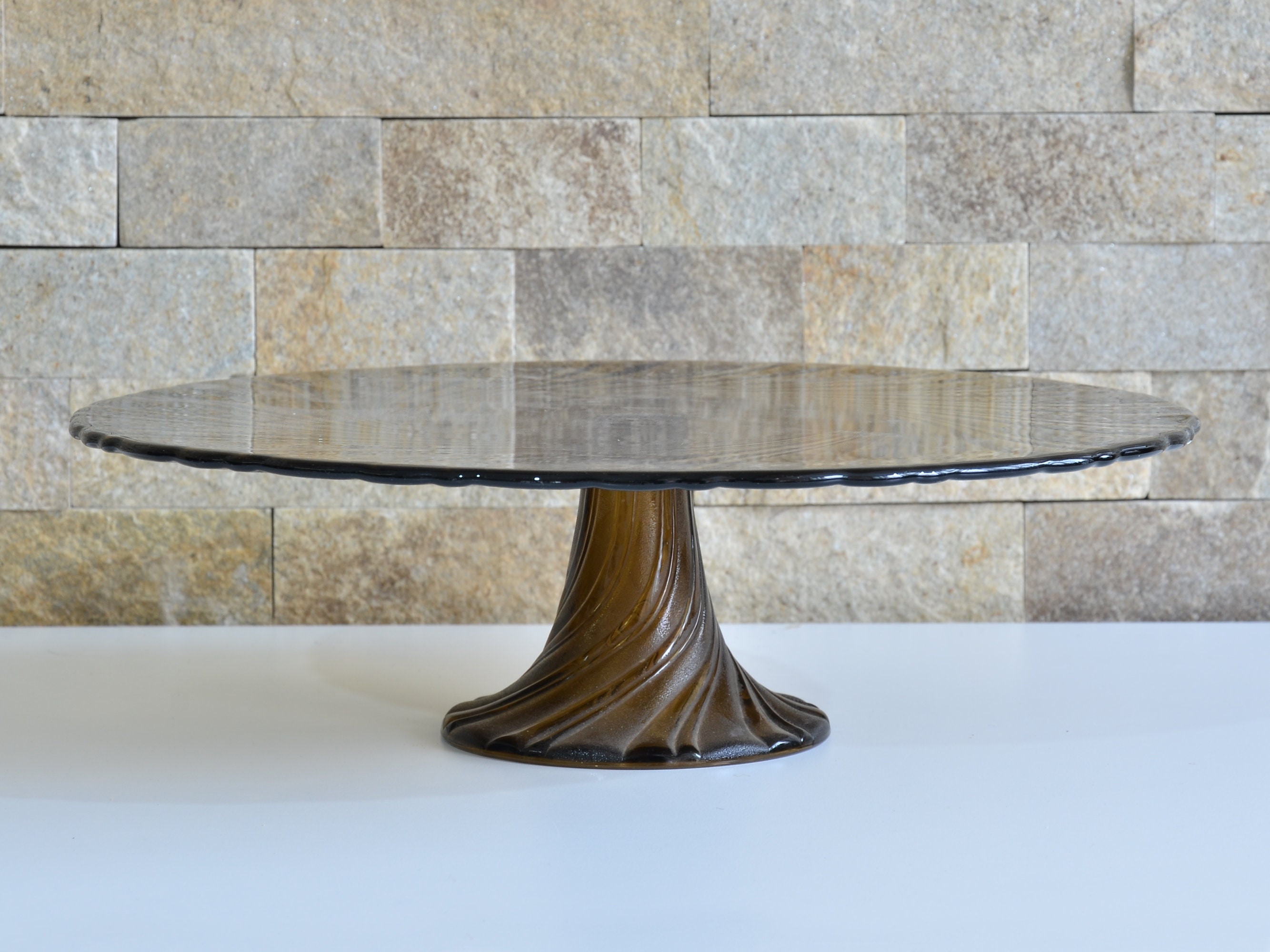 Beautiful Wedding Glass Cake Stand Large 14, Cupcake Stand, Brown Glass ...
