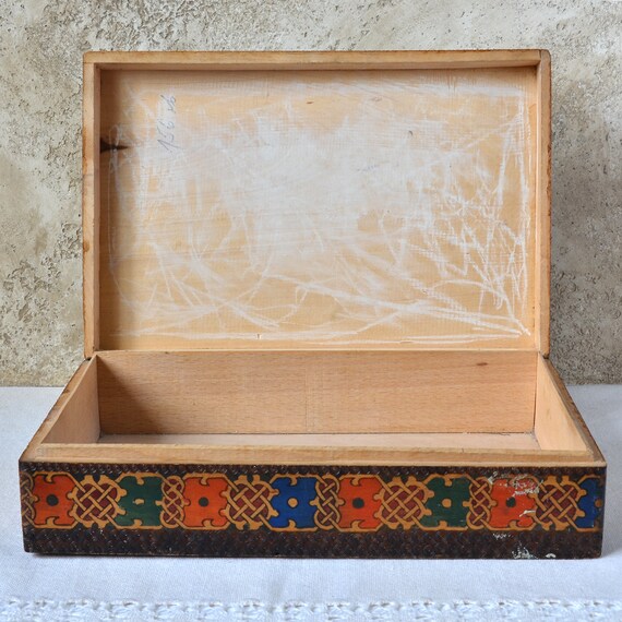 Vintage Wooden Pyrography Box, Keepsake Box, Wood Sto… - Gem