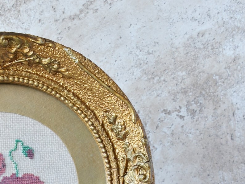 Vintage Round Frame Gold With Hand Embroidered Tapestry ( Poppies ...