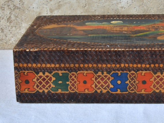 Vintage Wooden Pyrography Box, Keepsake Box, Wood Sto… - Gem