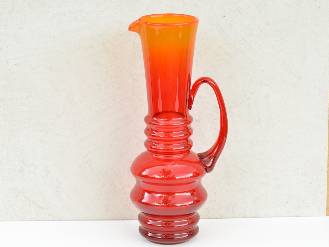 Colorful Art Glass Jug - Playful Shapes for Your Home, Red-orange Glass ...