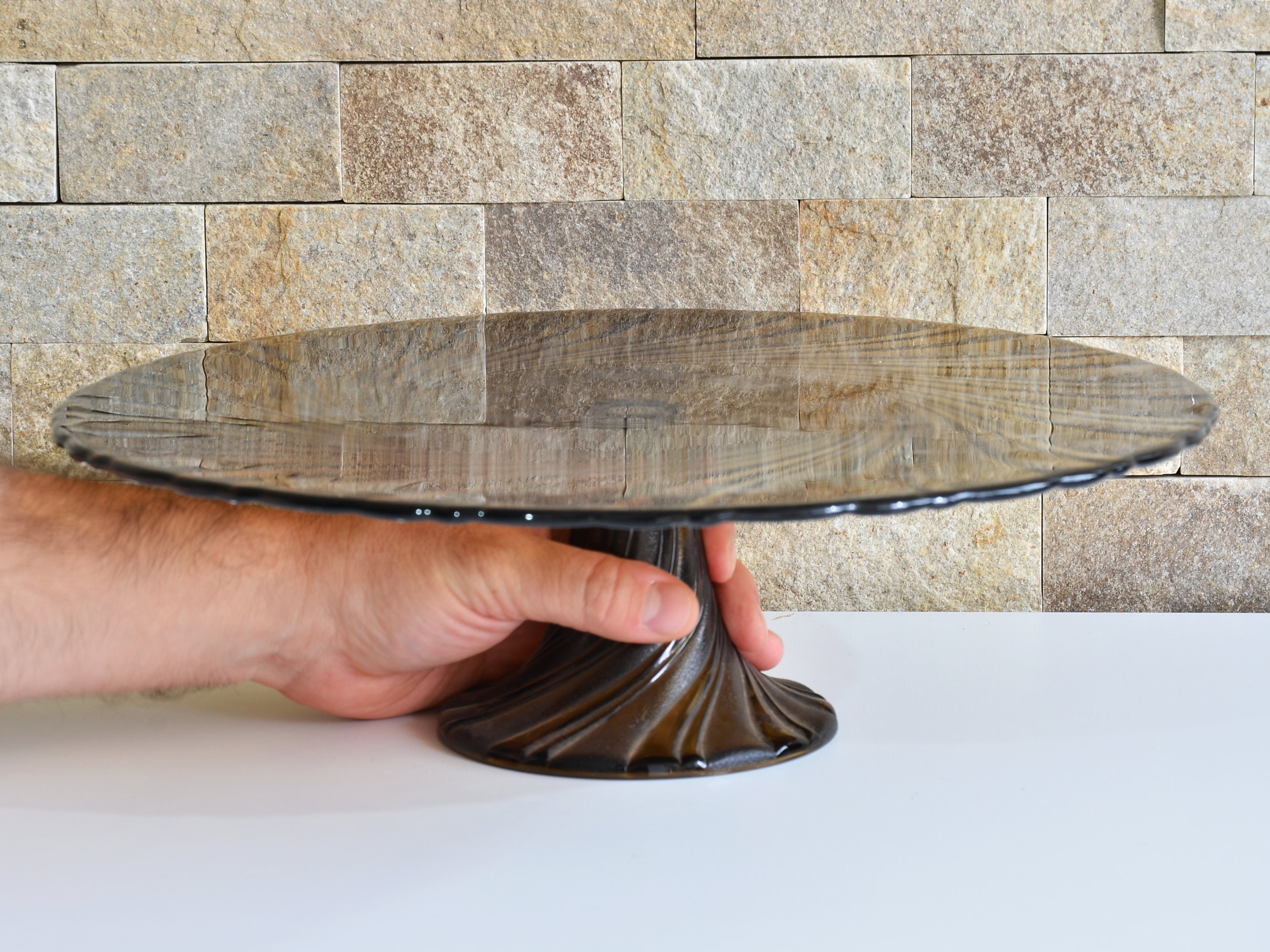 Beautiful Wedding Glass Cake Stand Large 14, Cupcake Stand, Brown Glass ...