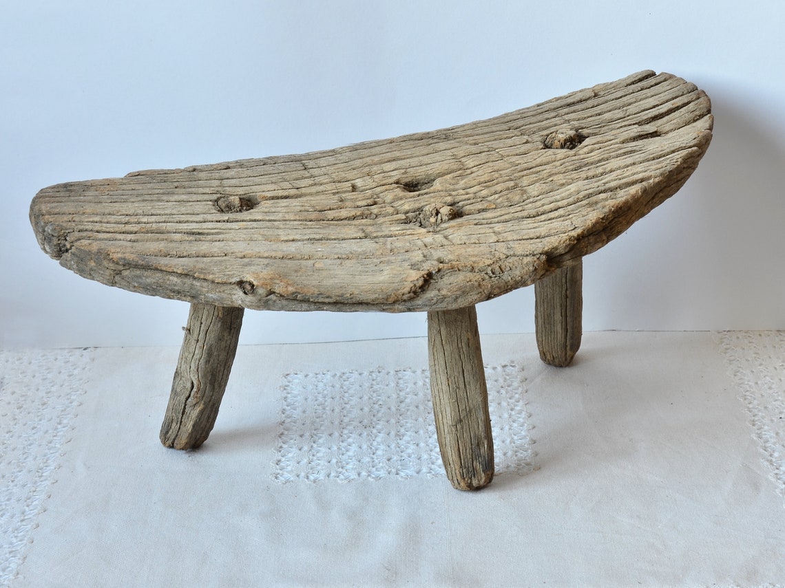 Antique Milking Stool, Three-legged Chair Wooden, Folk Farmhouse Stool ...