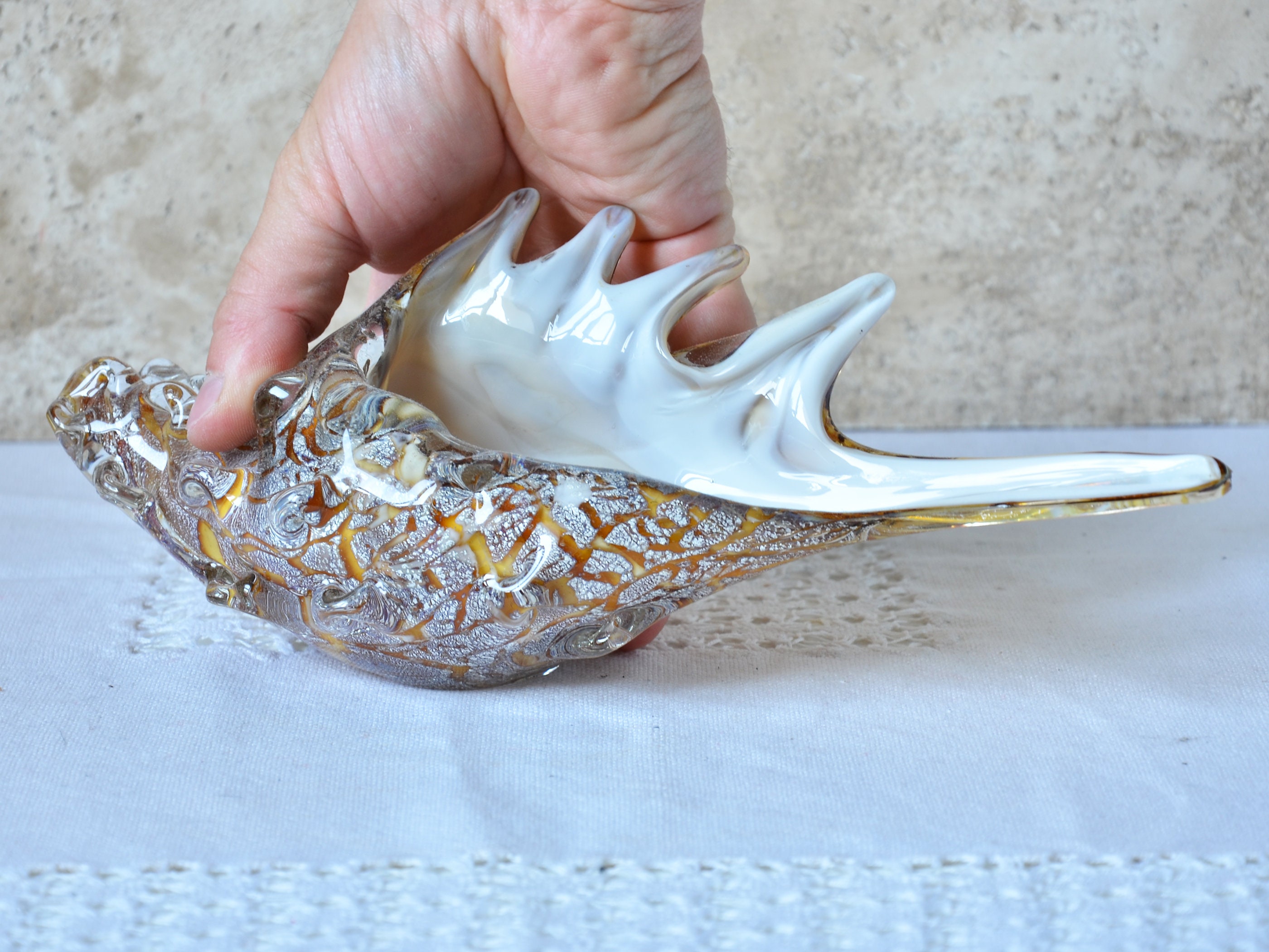 Blown Glass Shell Large, Ocean Art Decor, Murano Glass Sculpture, Sea ...