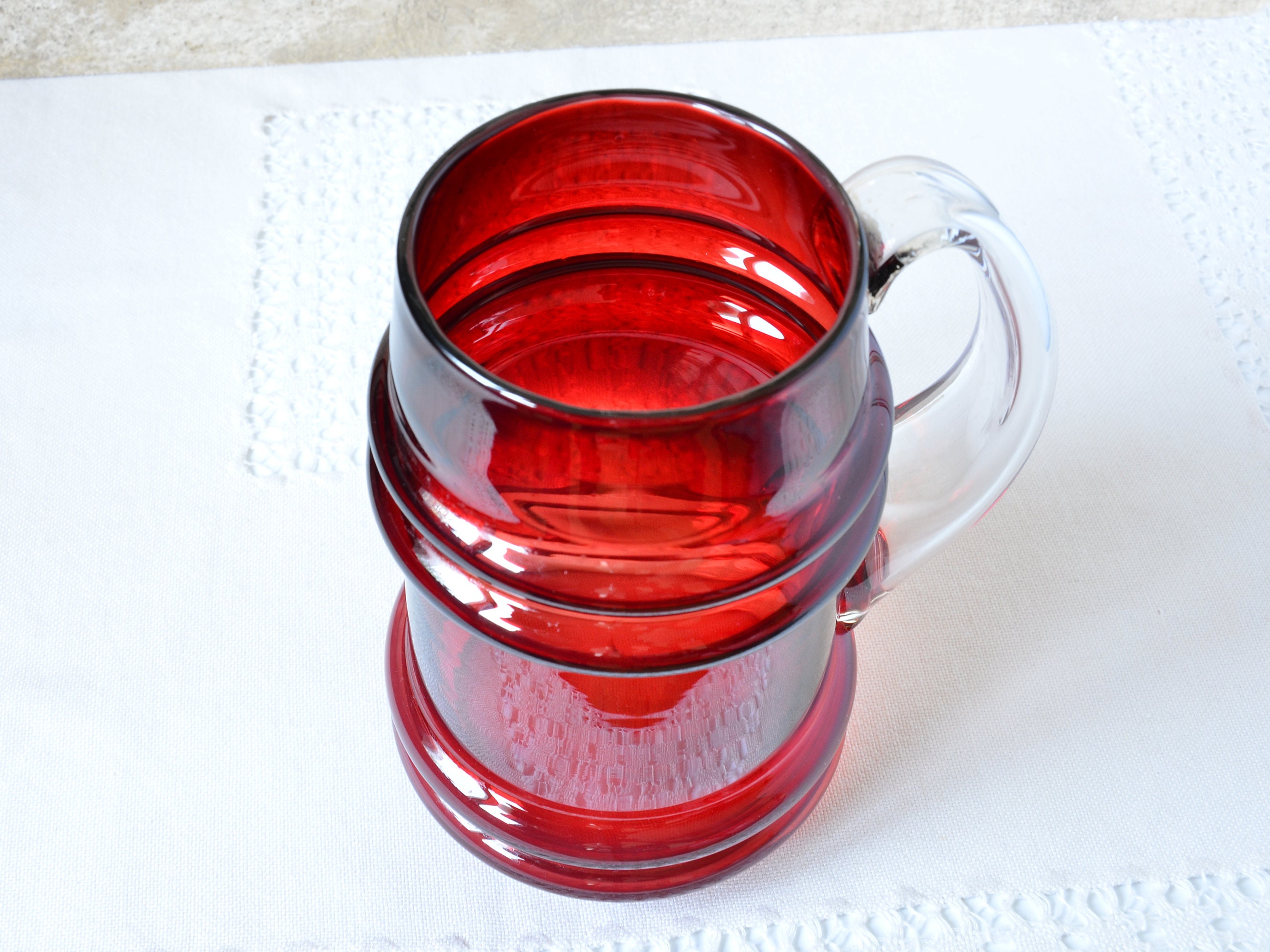 Vintage Beer Mug, Ruby Red Glass Mug for Beer, Blown Glass Mug, Red Bar ...