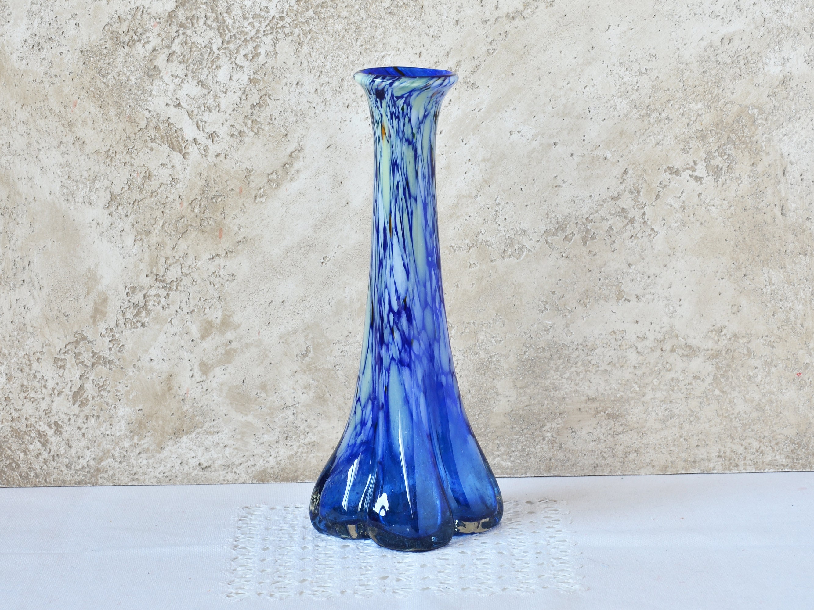 Vintage Blue Glass Vase, Retro Hand Blown Glass Vase, Cobalt Blue Glass Art Vase, Gorgeous House ...