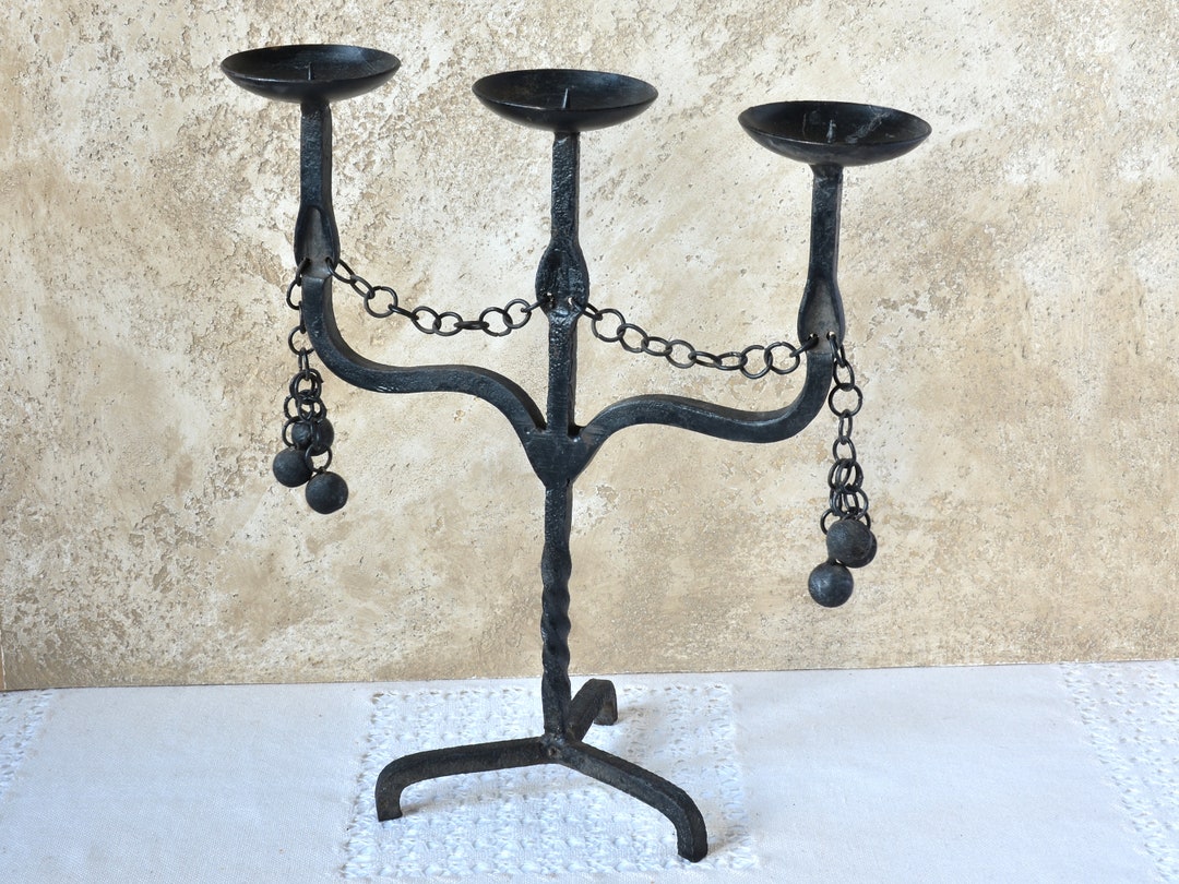 Antique Hand Forged Wrought Iron Candlestick Candle Holder 1960s, 3 ...