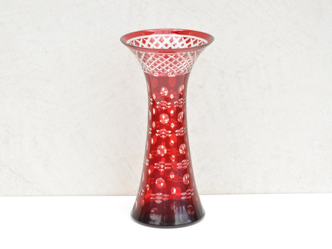 Crystal Vase Ruby Red, Bohemian Glass, Vintage House Decoration ...