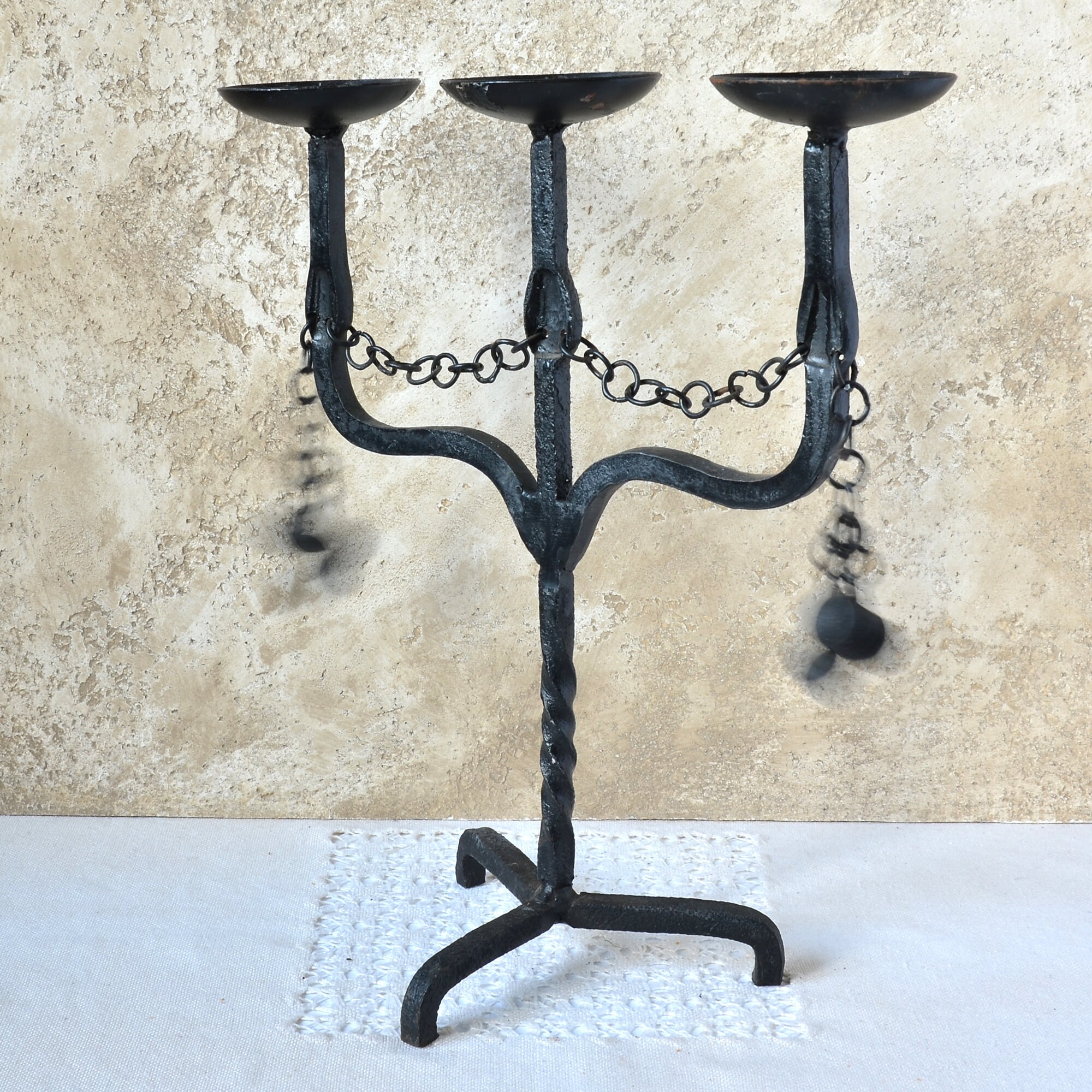 Antique Hand Forged Wrought Iron Candlestick Candle Holder 1960s, 3 ...