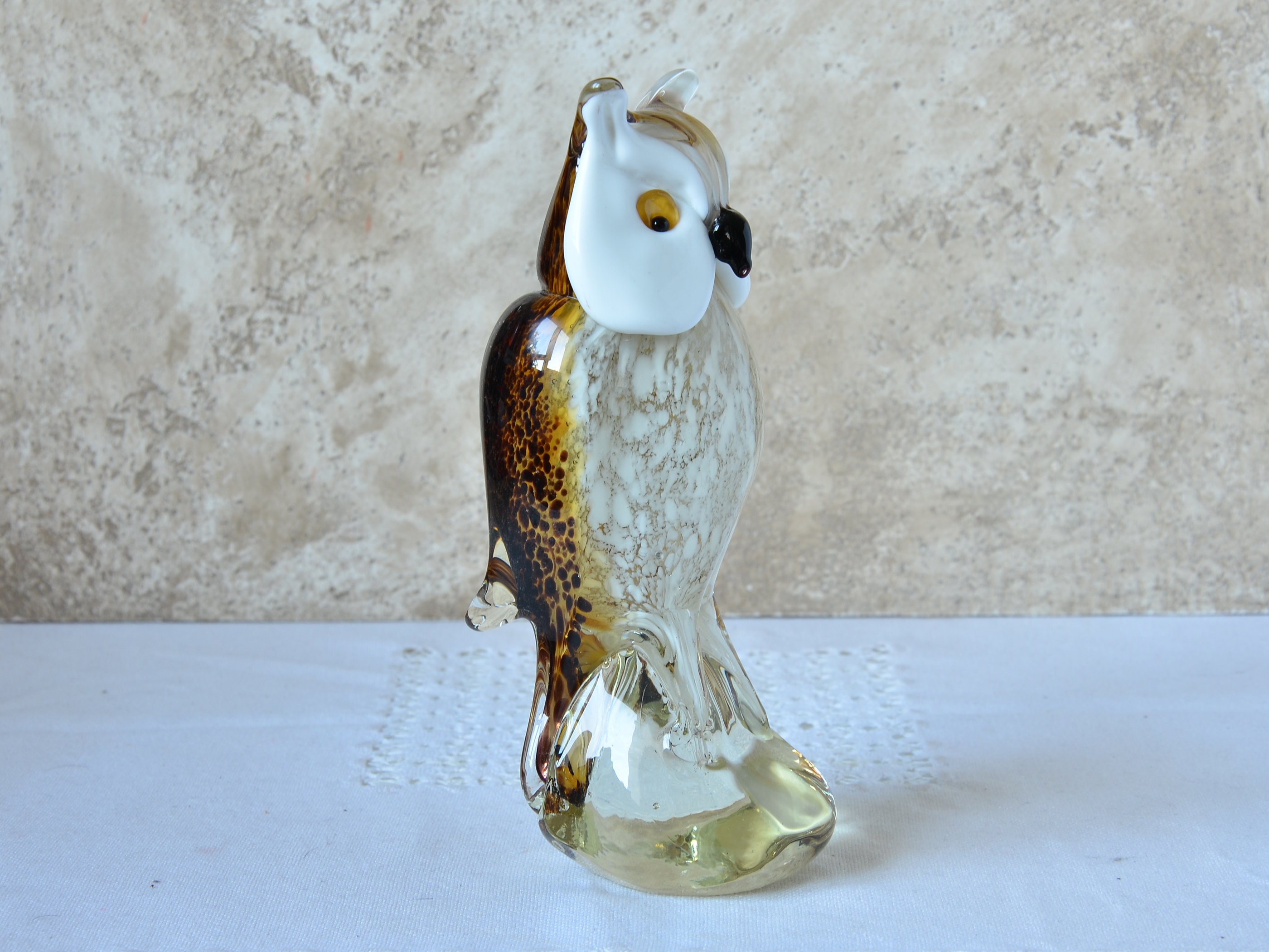 Owl Glass Murano Style, Venetian Glass Sculpture, Elegant Blown Glass ...