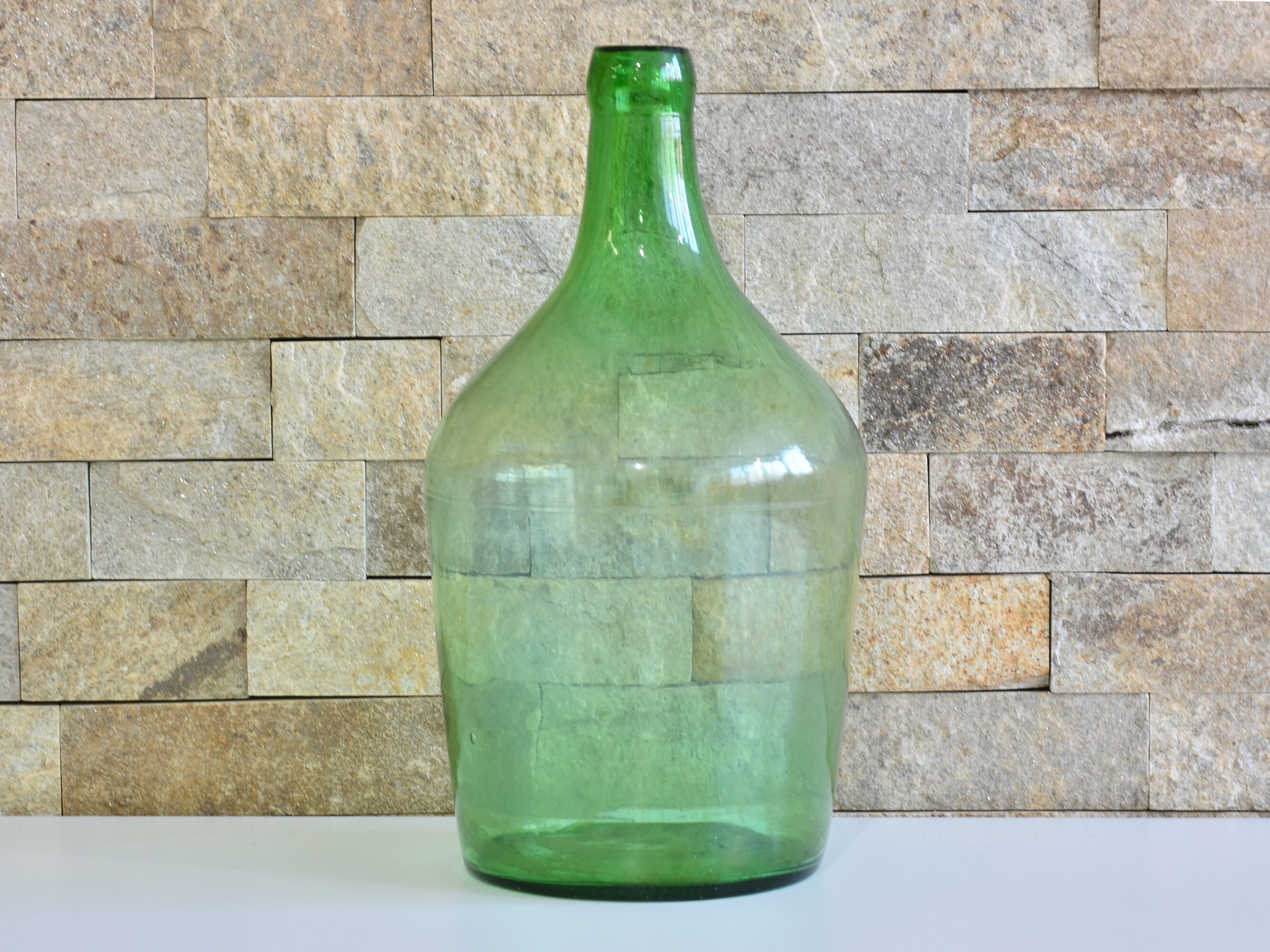Vintage Glass Demijohn 3 Liters, French Green Glass Wine Demijohn ...