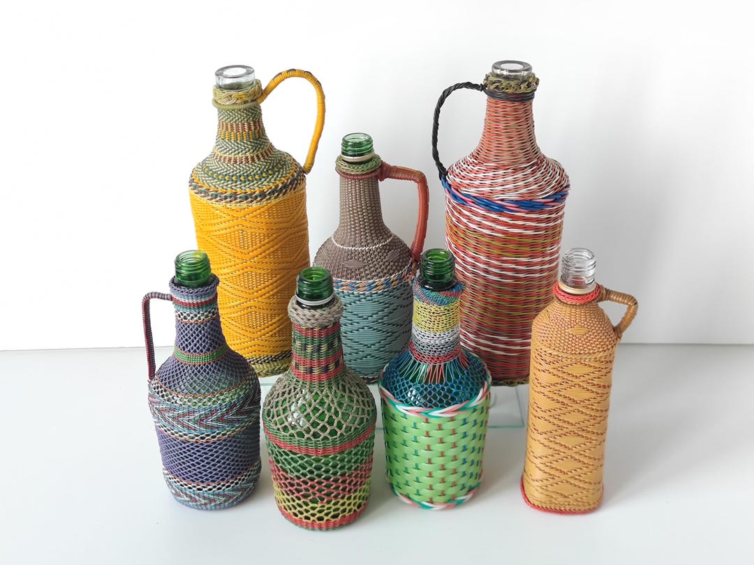 Vintage Wicker Demijohn Bottle Multicolor, Balkan Country House Kitchen ...