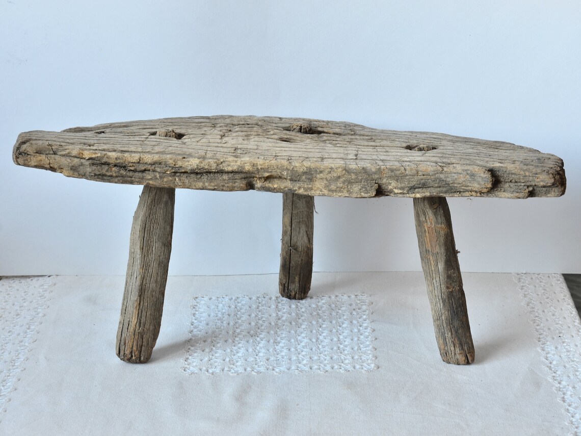 Antique Milking Stool, Three-legged Chair Wooden, Folk Farmhouse Stool ...