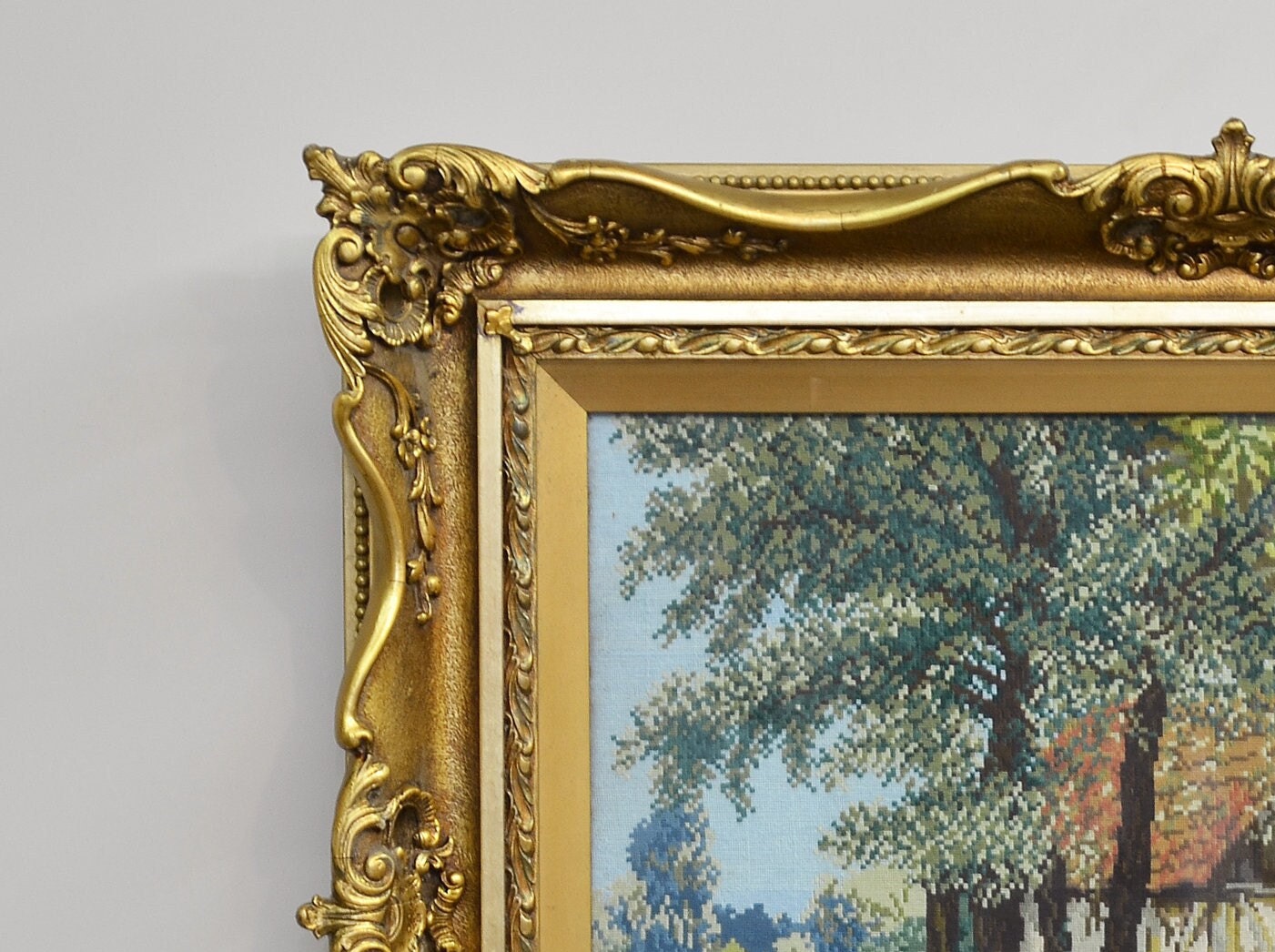 Victorian Rectangular Gold Frame With Tapestry lake House, Vintage Lake ...