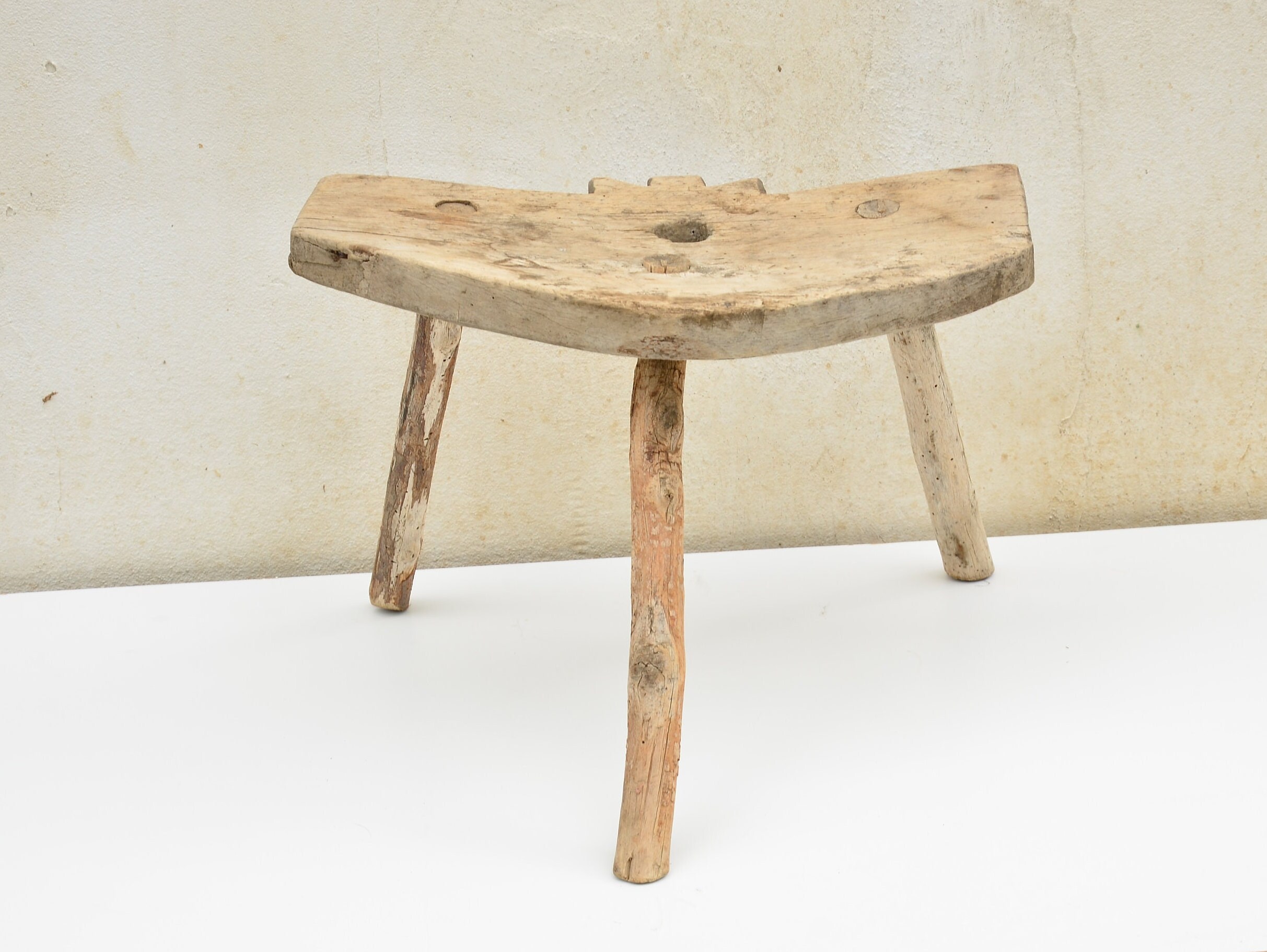 Antique Milking Stool, Three-legged Stool Wooden, Folk Farmhouse Stool ...