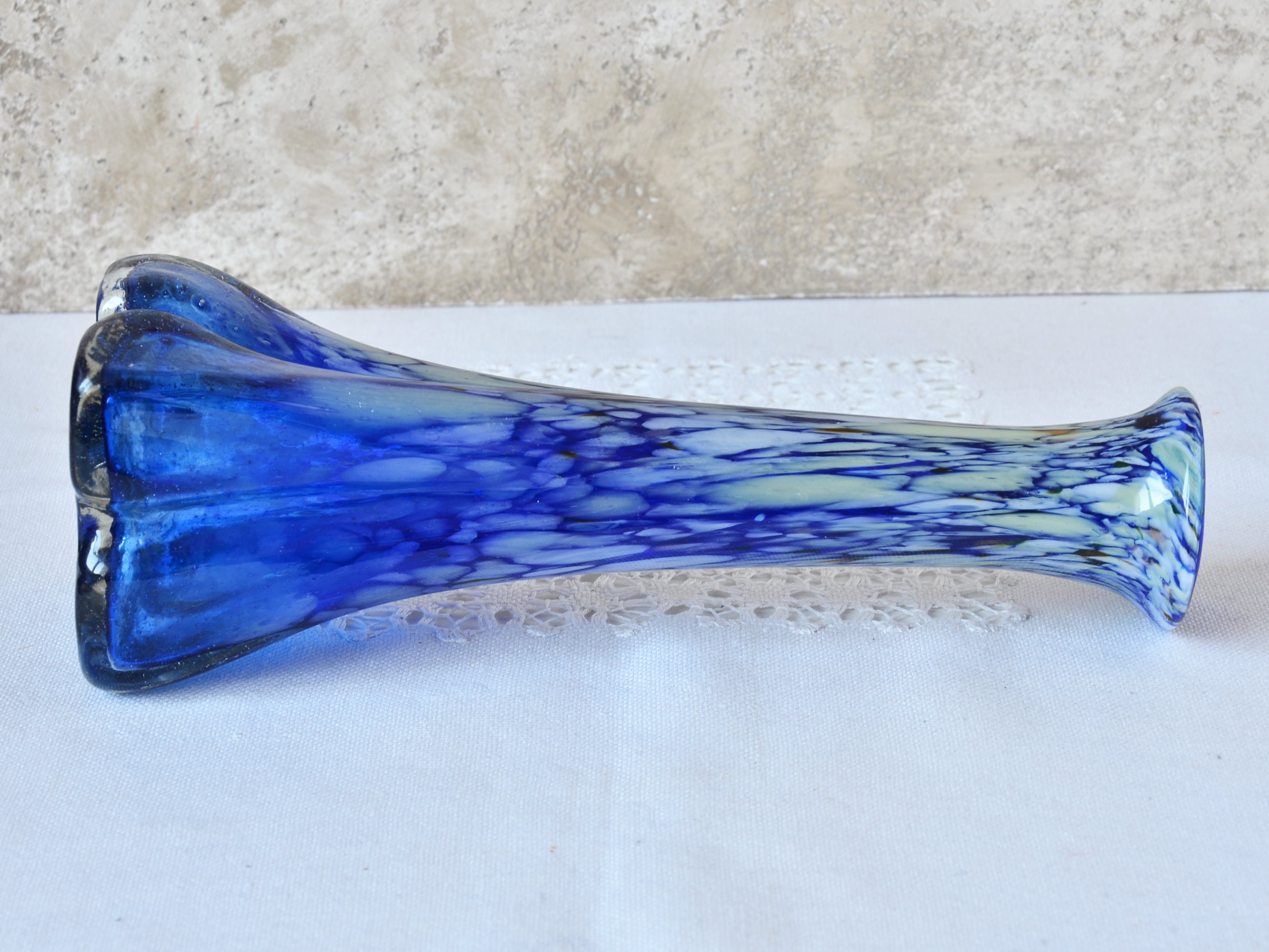 Vintage Blue Glass Vase, Retro Hand Blown Glass Vase, Cobalt Blue Glass Art Vase, Gorgeous House ...