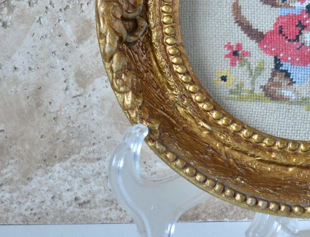 Vintage Round Gold Frame With Tapestry, Antique Wall Home Decor 70s ...