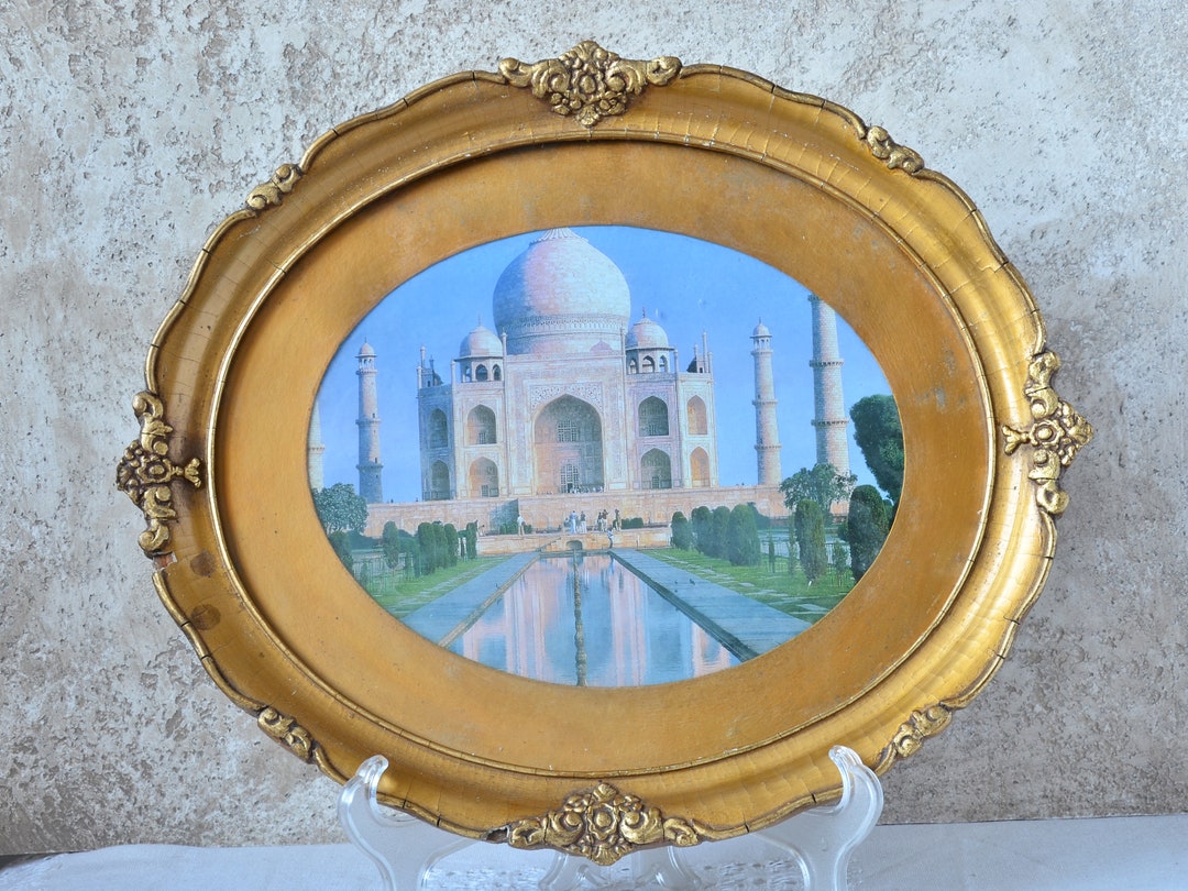 Vintage Oval Gold Frame, Picture Taj Mahal in Frame Wall Decor, Retro ...