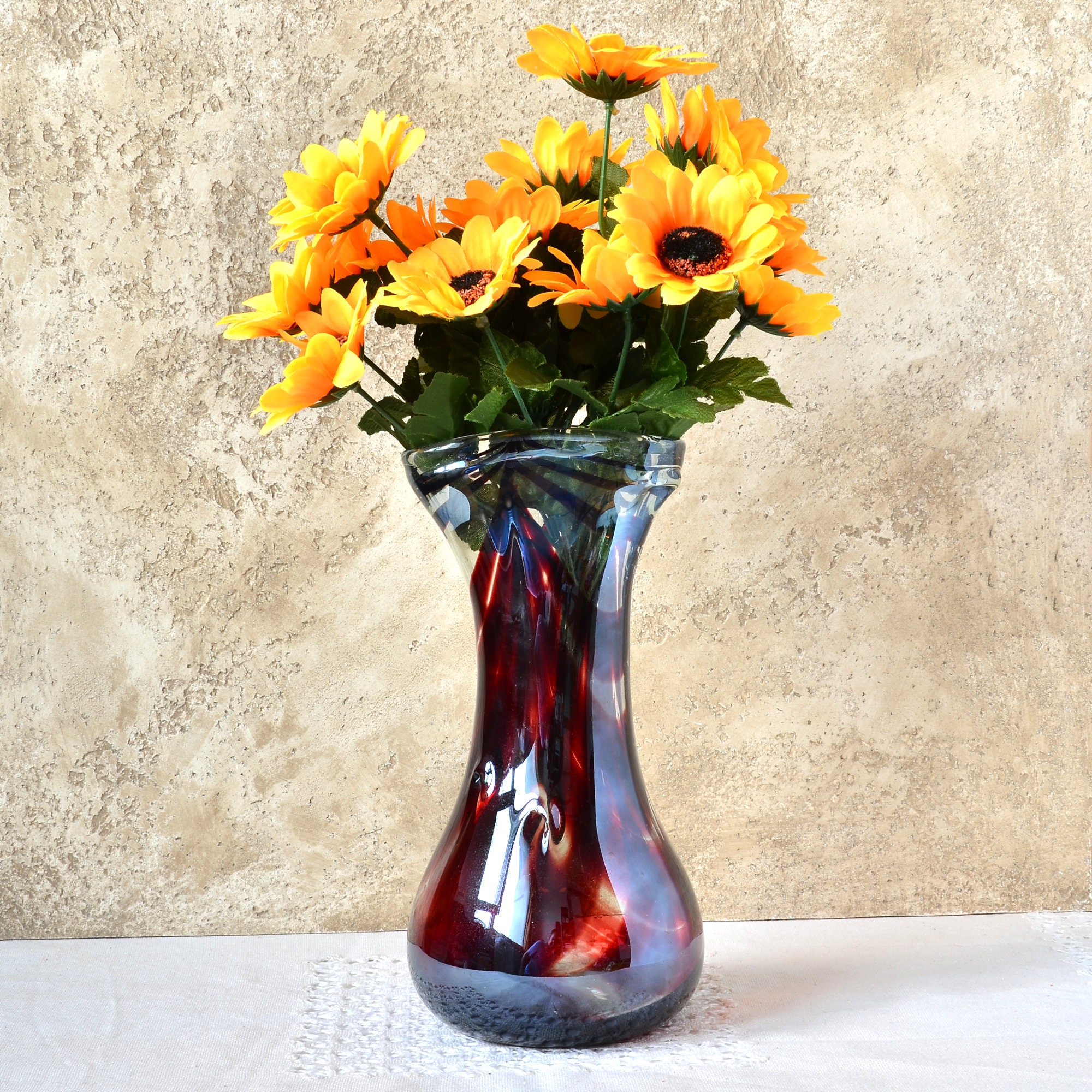 Colorful Vase for Flowers, Dark Red Glass Vase, Vintage Decorative Vase ...