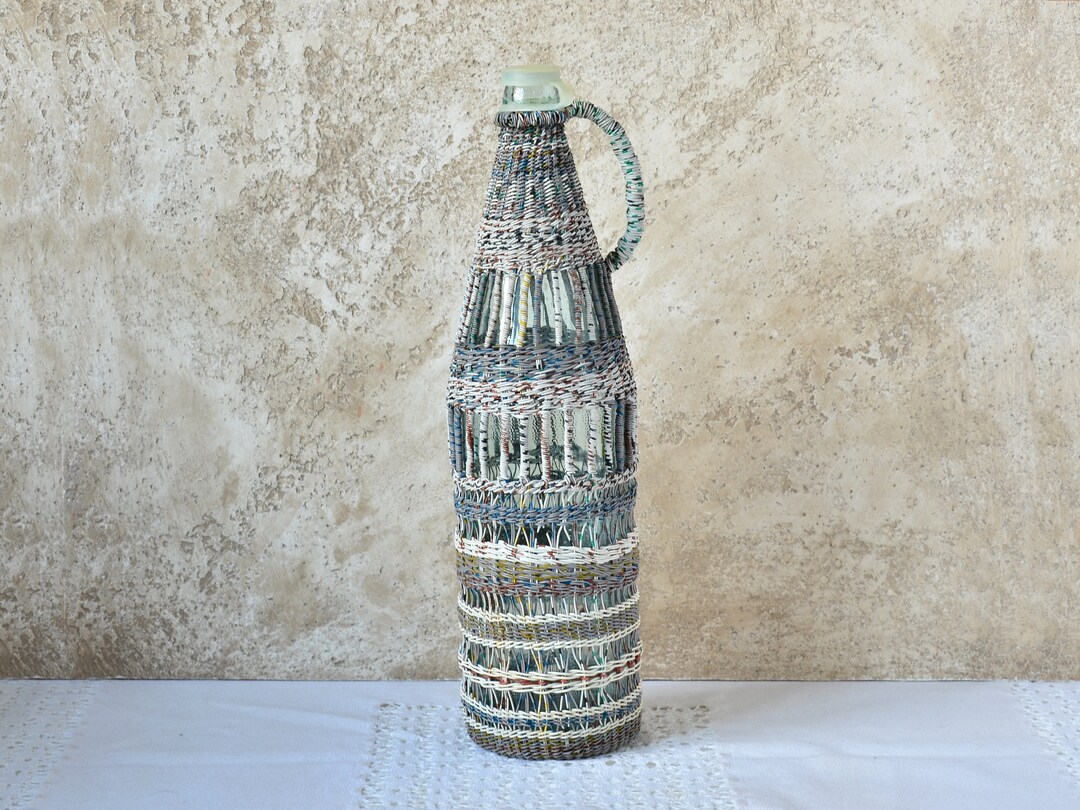 Tall Plastic Wicker Covered Wine Bottle, Vintage Decorative Bottle ...