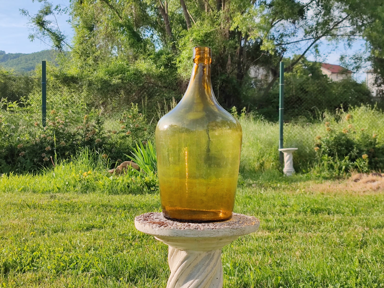 Vintage Glass Demijohn 3 Liters, French Green Glass Wine Demijohn ...