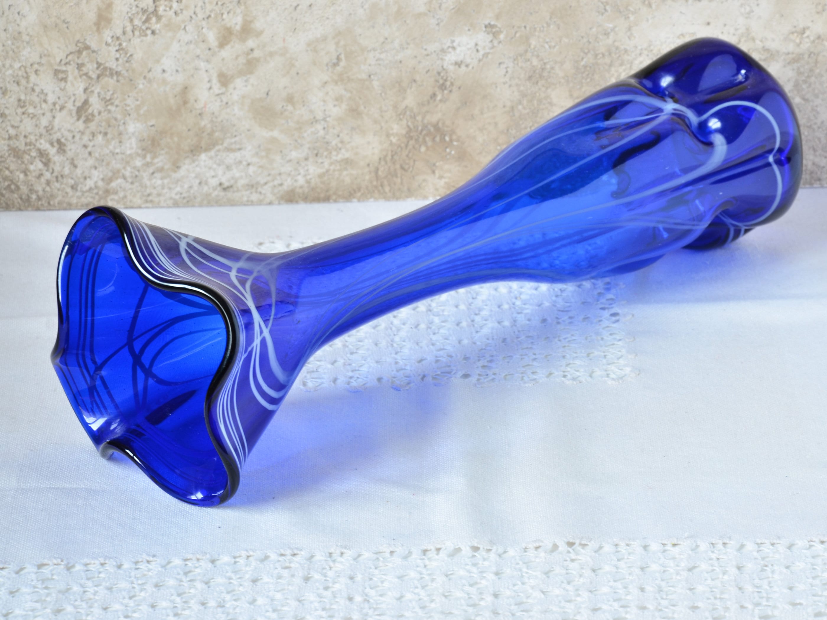 Vintage Swung Glass Vase Tall 16 Inches, Craftsman Hand Blown Glass ...